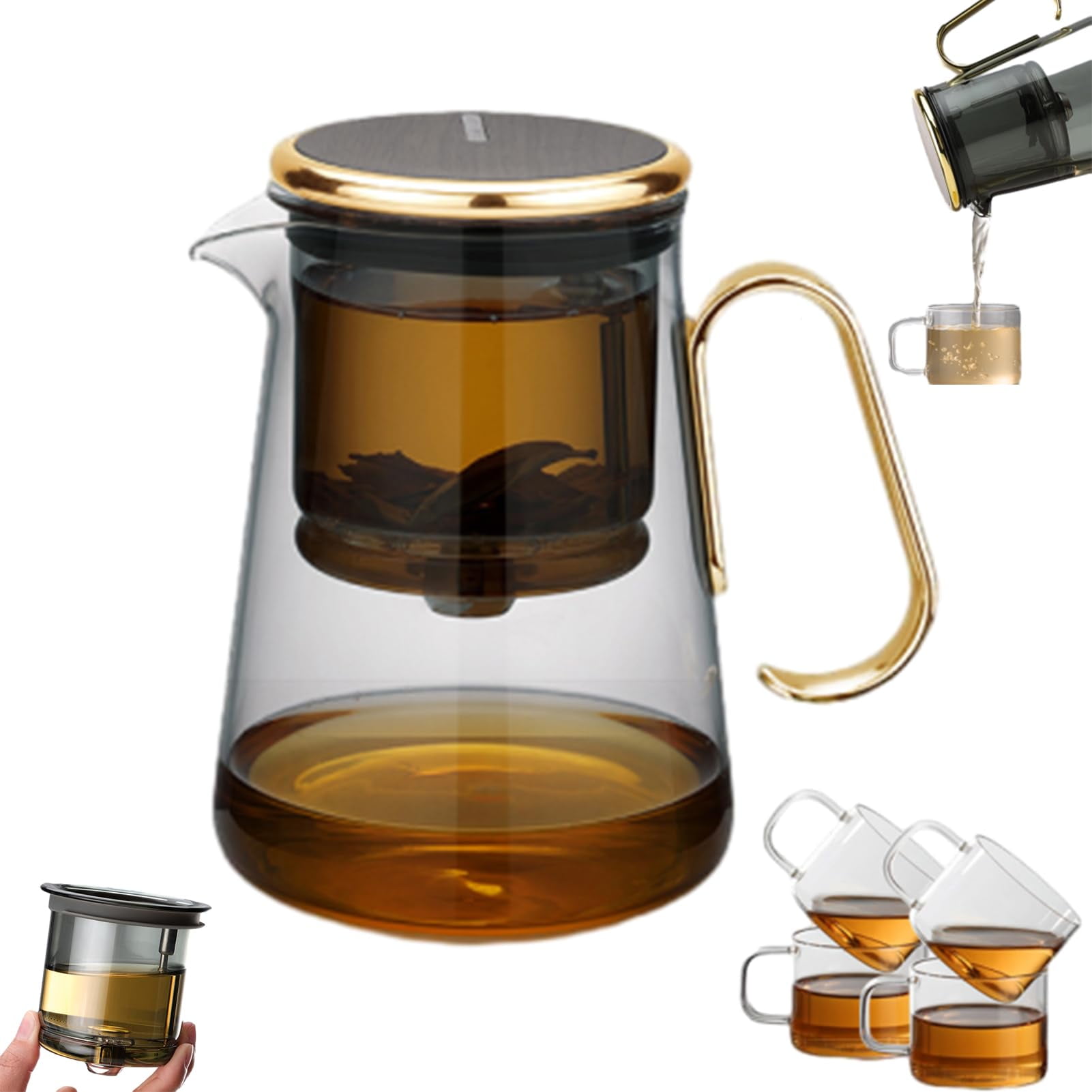 JEELLK Magic Tea Pot, Water Separation Glass Teapot With Wooden Handle ...