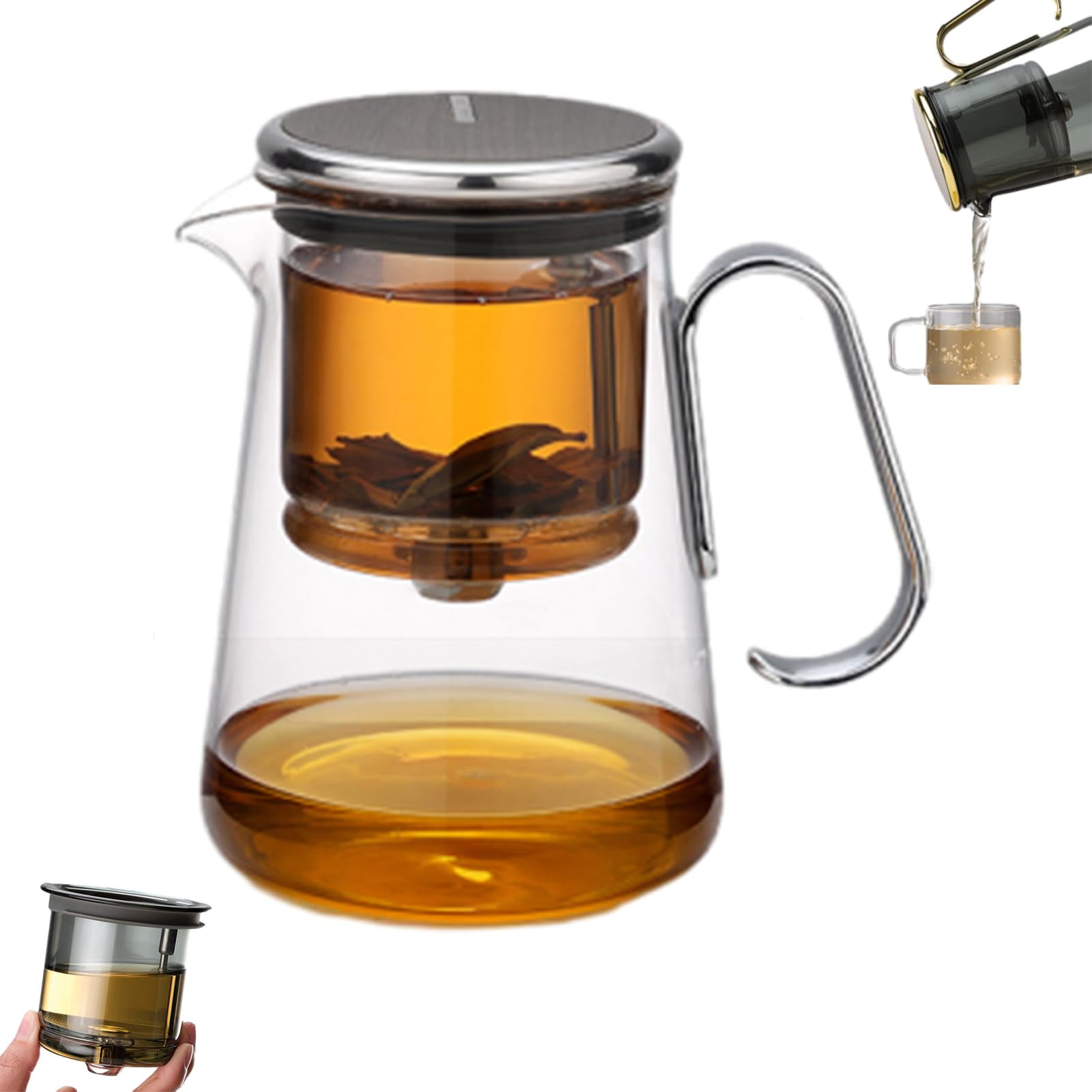 JEELLK Magic Tea Pot, Water Separation Glass Teapot With Wooden Handle ...