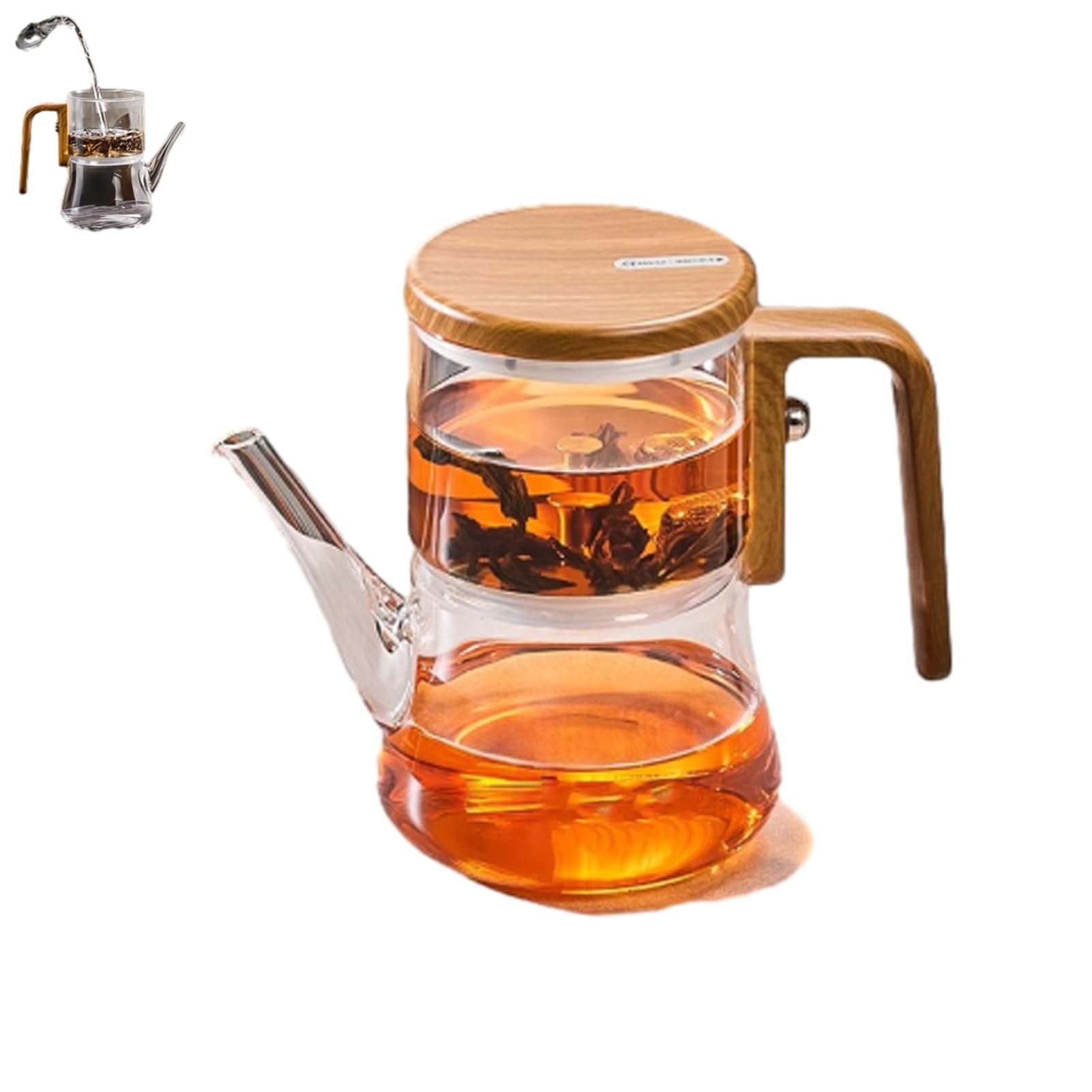 JEELLK Magic Tea Pot, Water Separation Glass Teapot With Wooden Handle ...