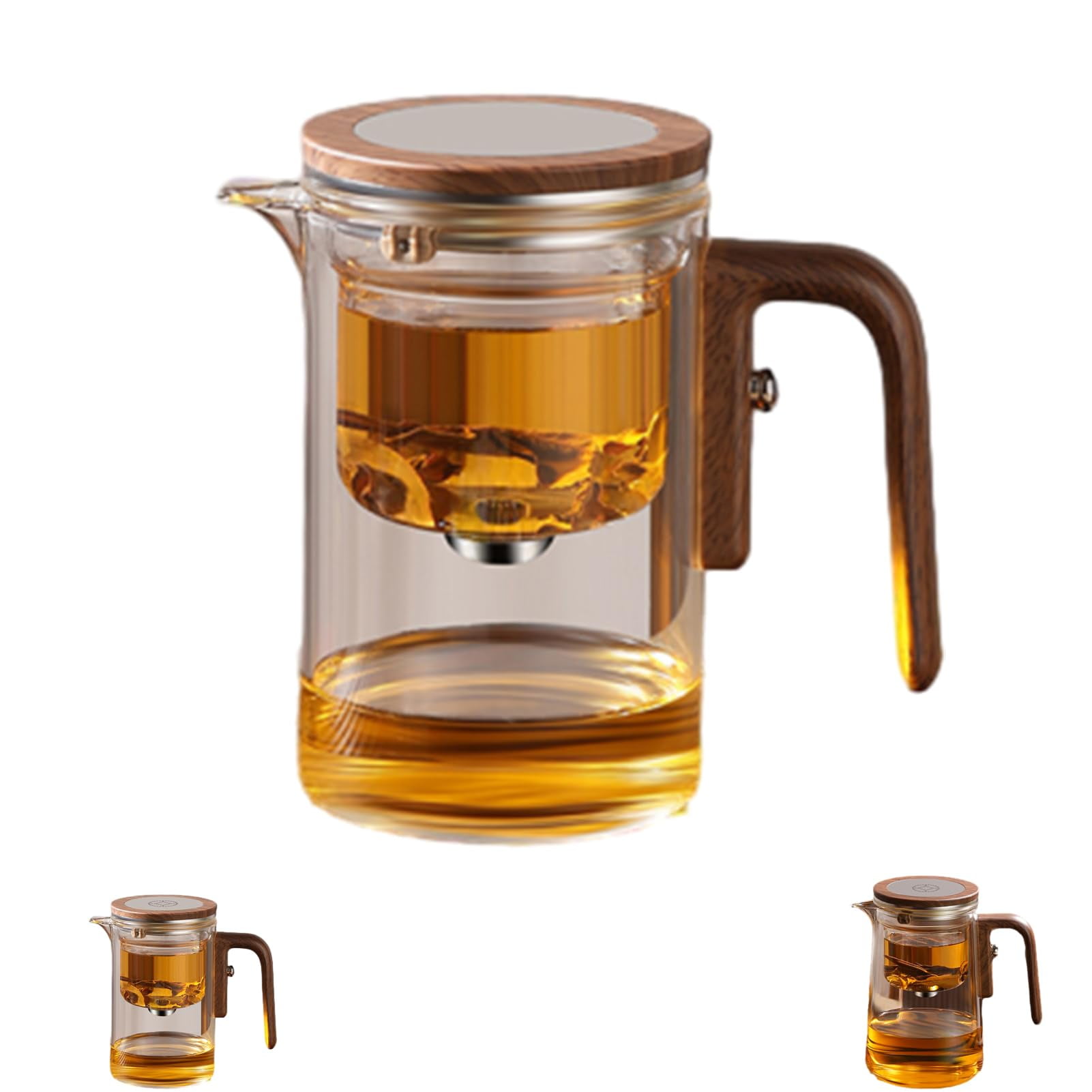 JEELLK Magic Tea Pot, Water Separation Glass Teapot With Wooden Handle ...