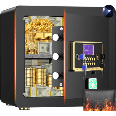 RETLLAS 1.3 Cu Ft Safe Box - Key & Code Entry | Compact & Fireproof ...