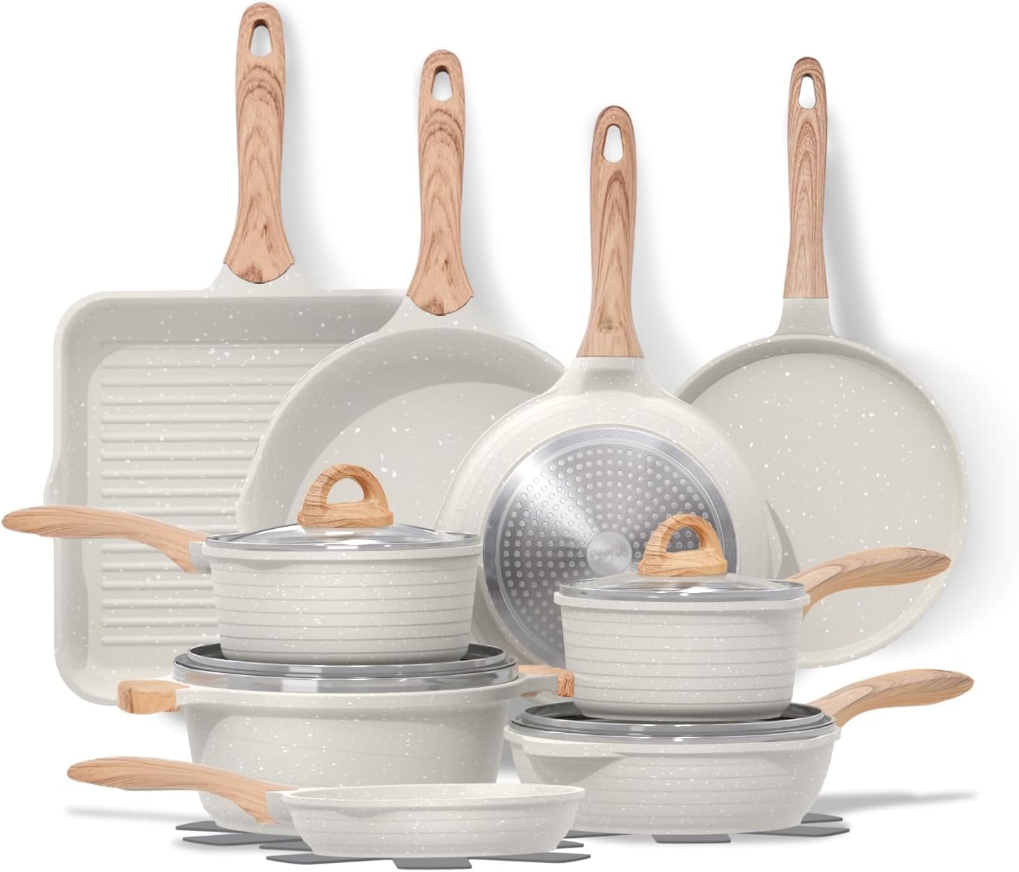 JEETEE 23pcs Pots and Pans Set Nonstick, White Granite Coating Cookware ...