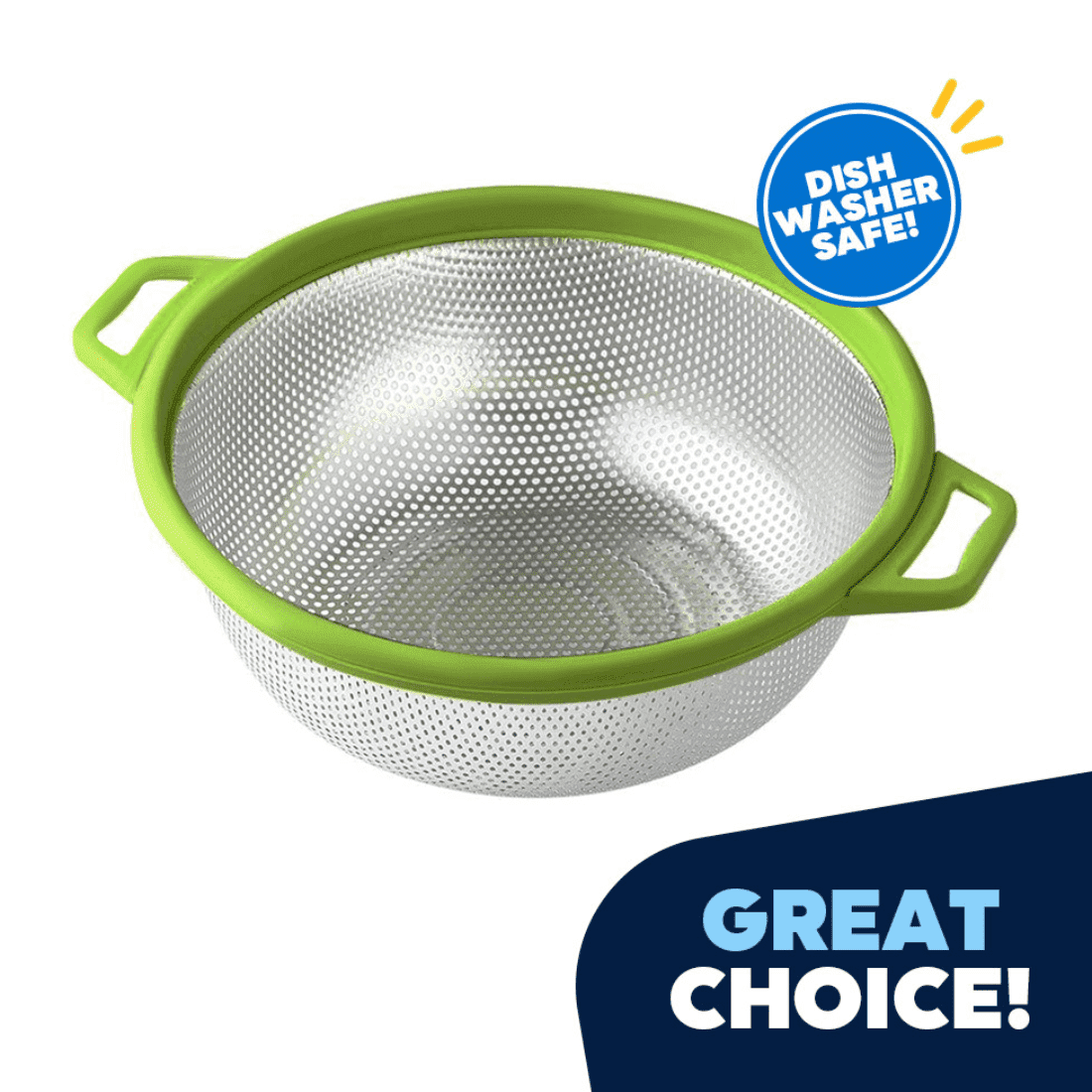 JEEXI Stainless Steel Colander With Handles Large Metal Green Mesh Strainer for Pasta Spaghetti Berry Veggies Fruits Noodles Salads