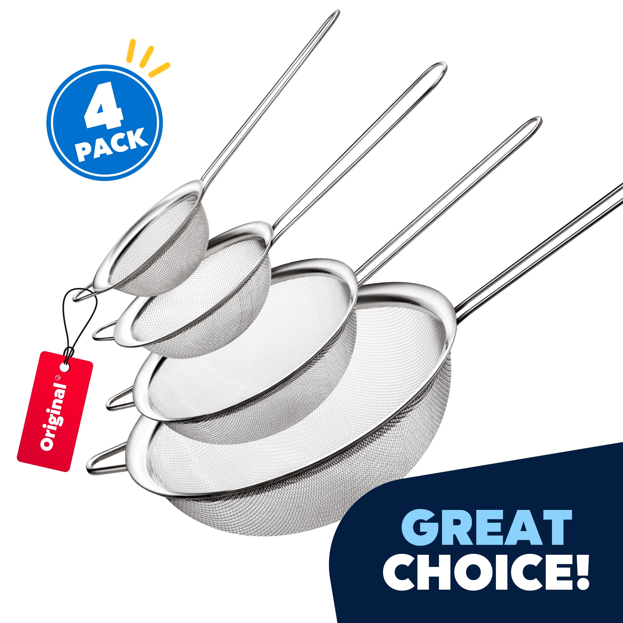 JEEXI Stainless Steel Mesh Strainers 4 Pack Set – Super Wire Extra Fine ...