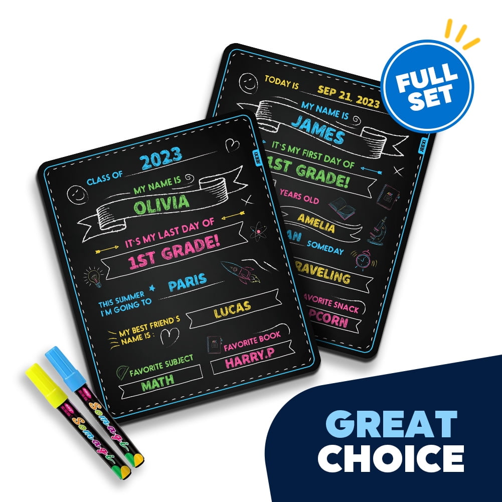 Jeexi 12” X 10” First & Last Day of School Chalkboard Set - Double ...
