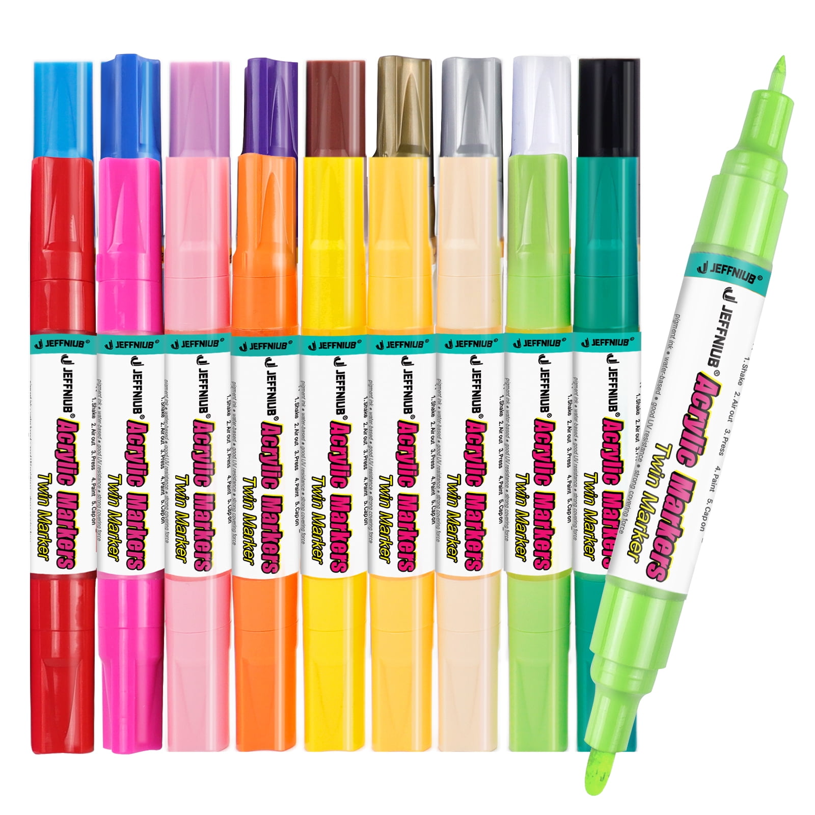 JEFFNIUB Acrylic Paint Marker Pens Dual Tip 18 Colors, 2mm/0.7mm Medium ...