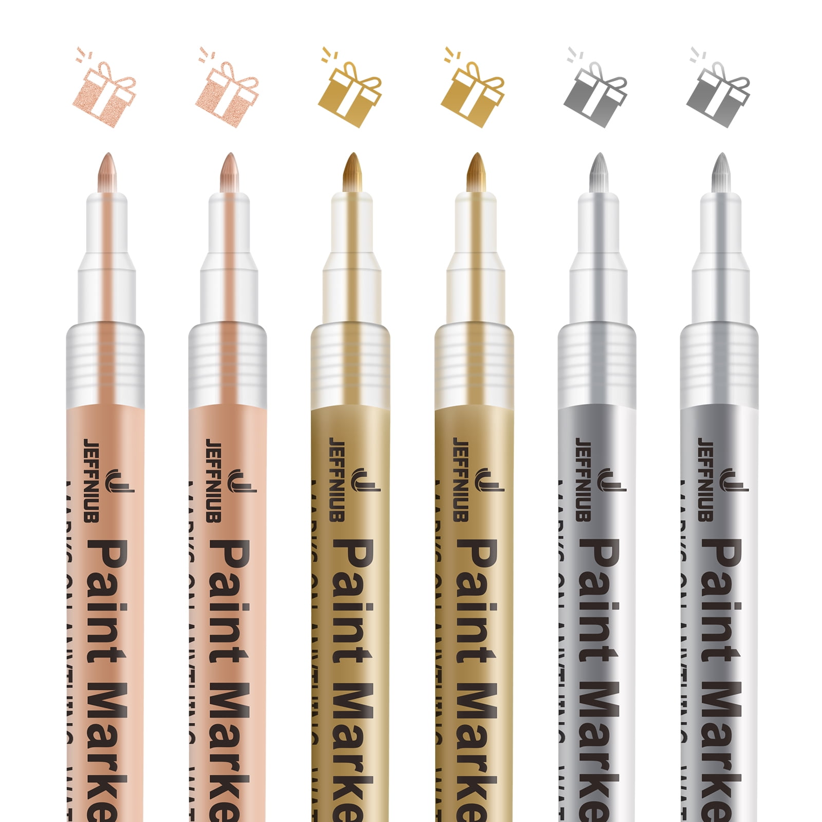 JEFFNIUB Acrylic Paint Pens Set, Metallic Gold, Silver, Rose Gold, Fine ...