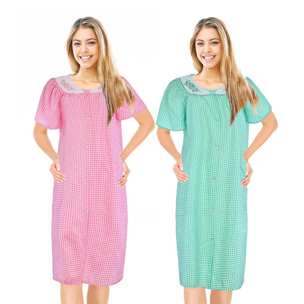 JEFFRICO 2 Pack House Dresses for Women with Pockets - Lightweight ...