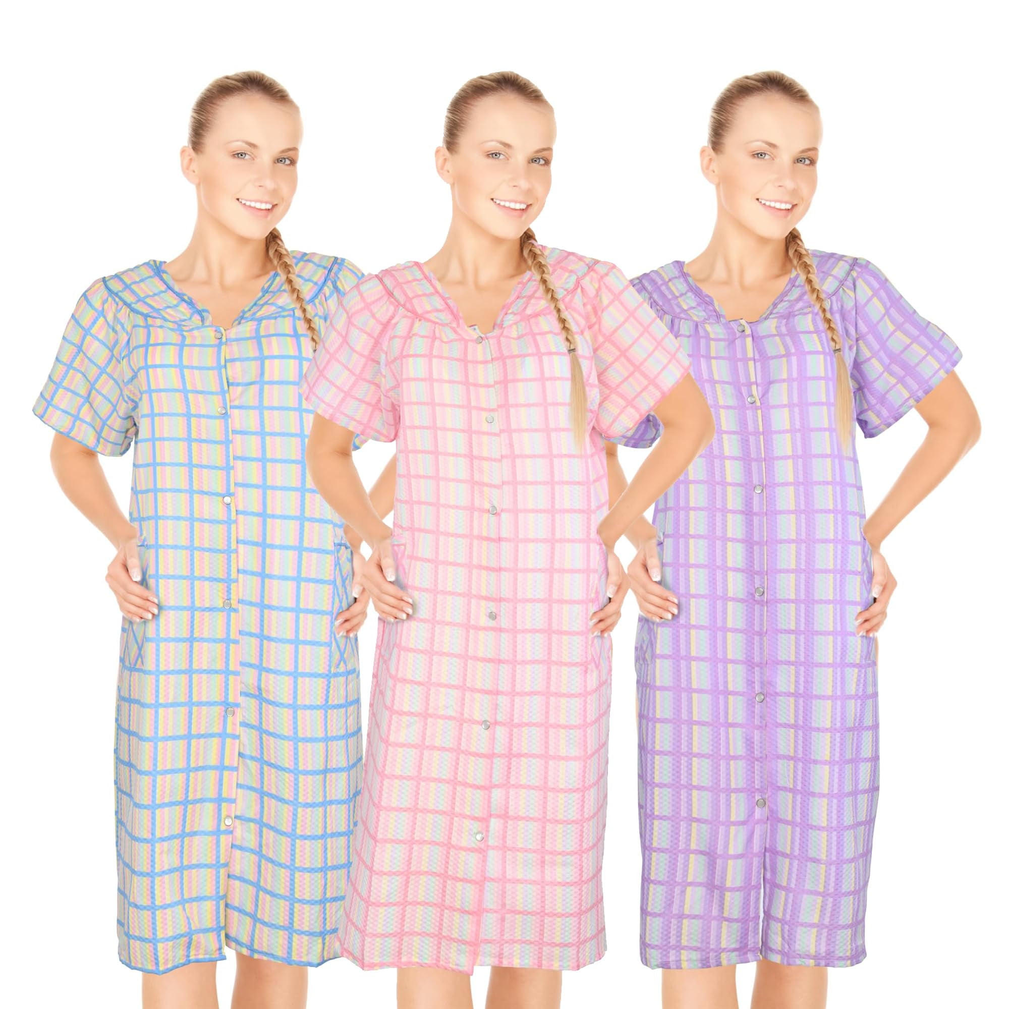 JEFFRICO 3 Pack House Dresses for Women with Pockets - Lightweight ...