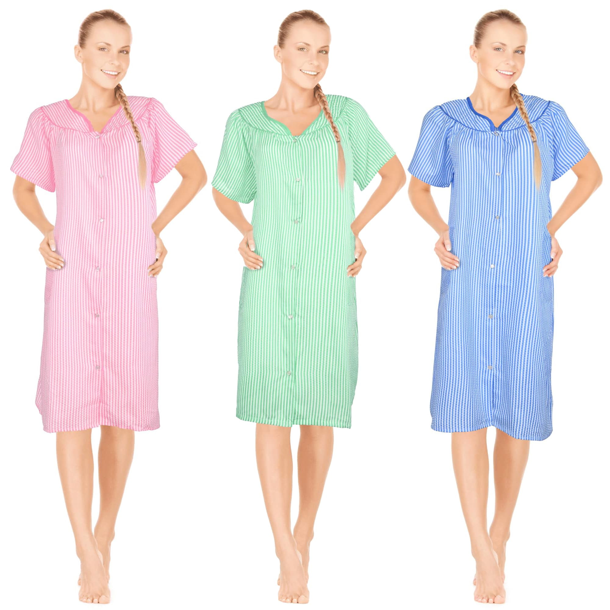 JEFFRICO 3 Pack House Dresses for Women with Pockets - Lightweight ...