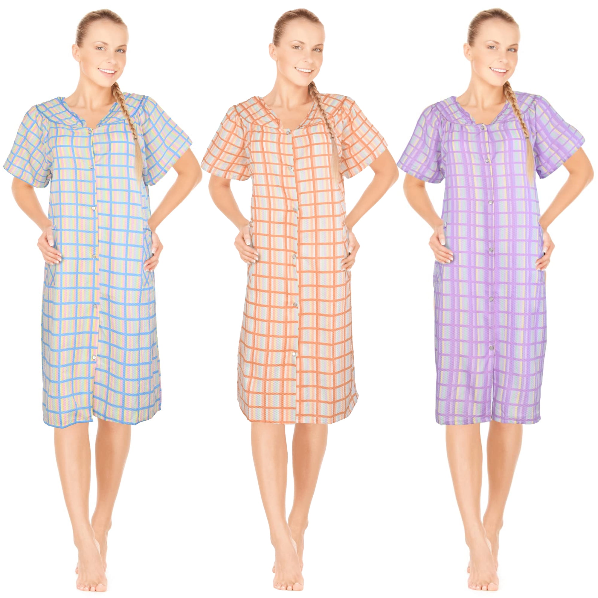 JEFFRICO 3 Pack House Dresses for Women with Pockets - Lightweight ...