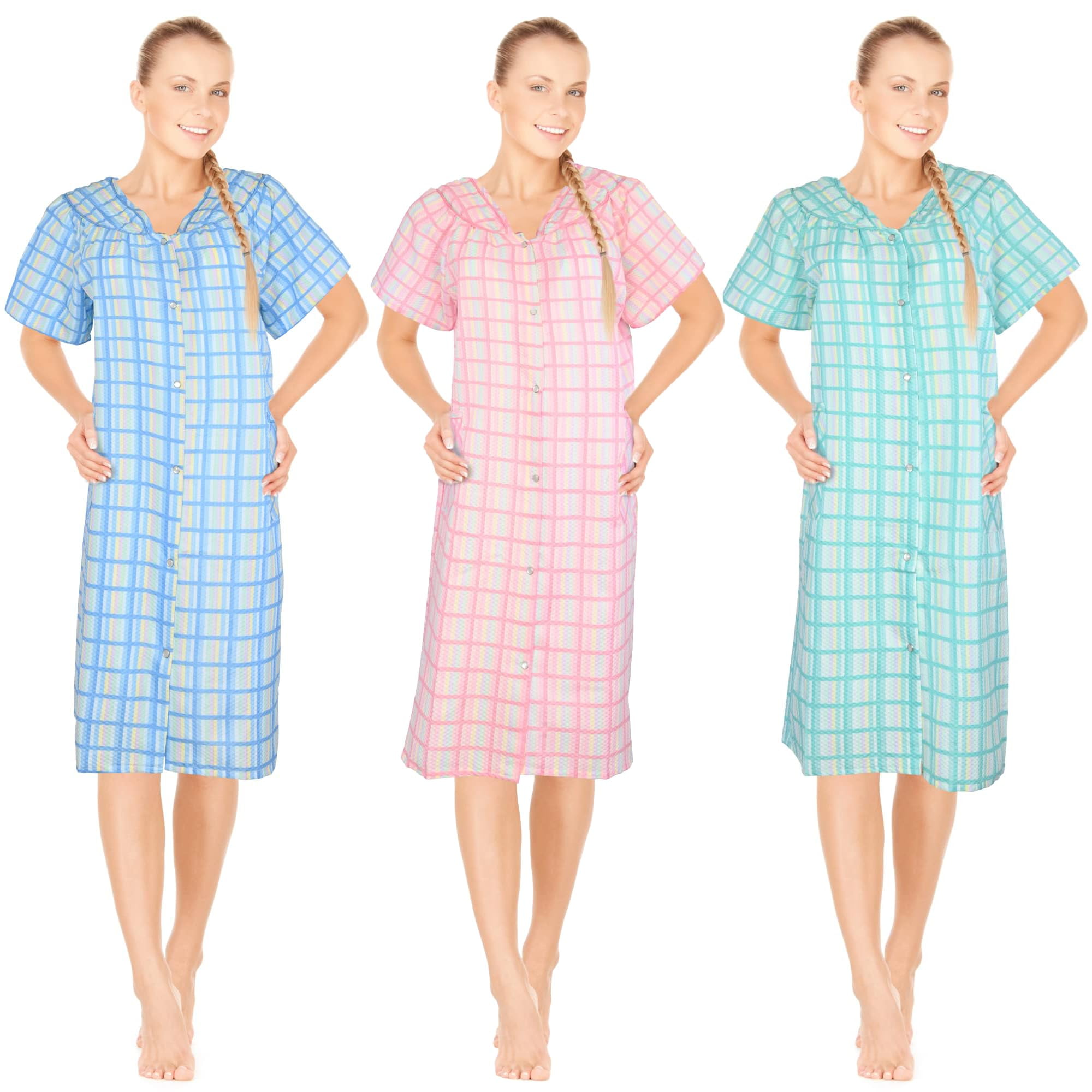 JEFFRICO 3 Pack House Dresses for Women with Pockets - Lightweight ...