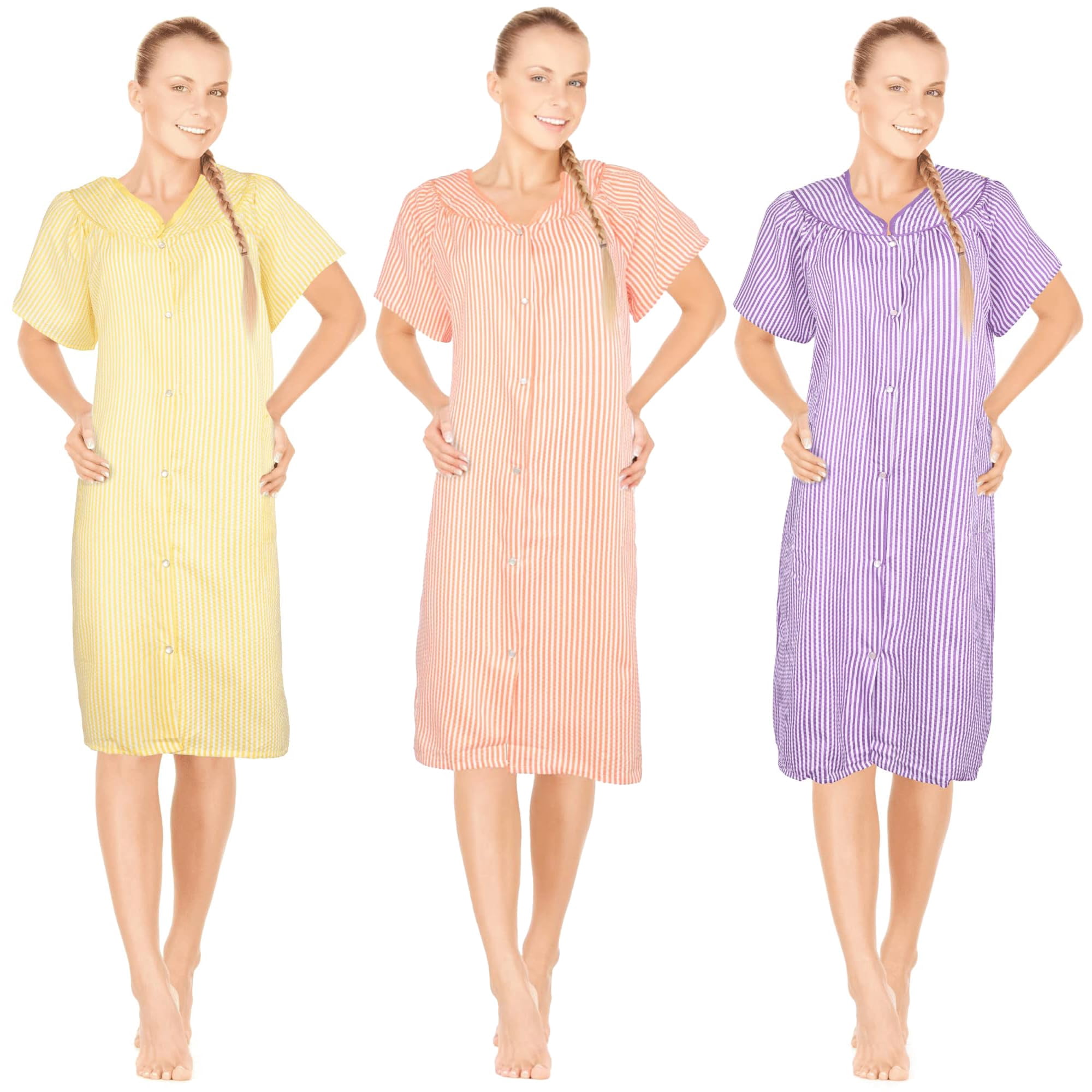 JEFFRICO 3 Pack House Dresses for Women with Pockets - Lightweight ...