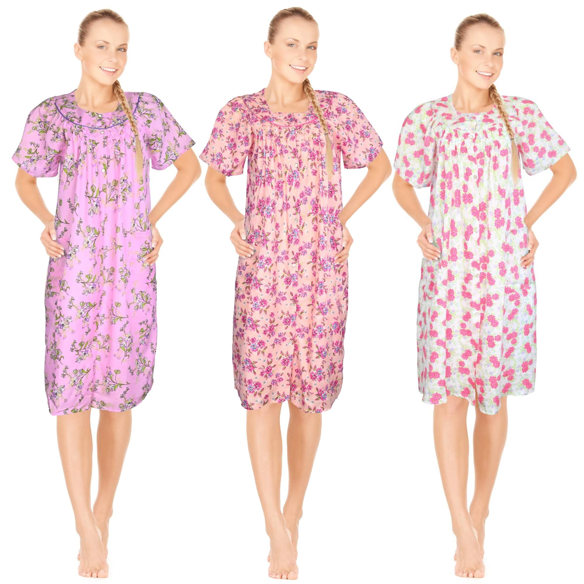 JEFFRICO 3 Pack House Dresses for Women with Pockets - Lightweight ...