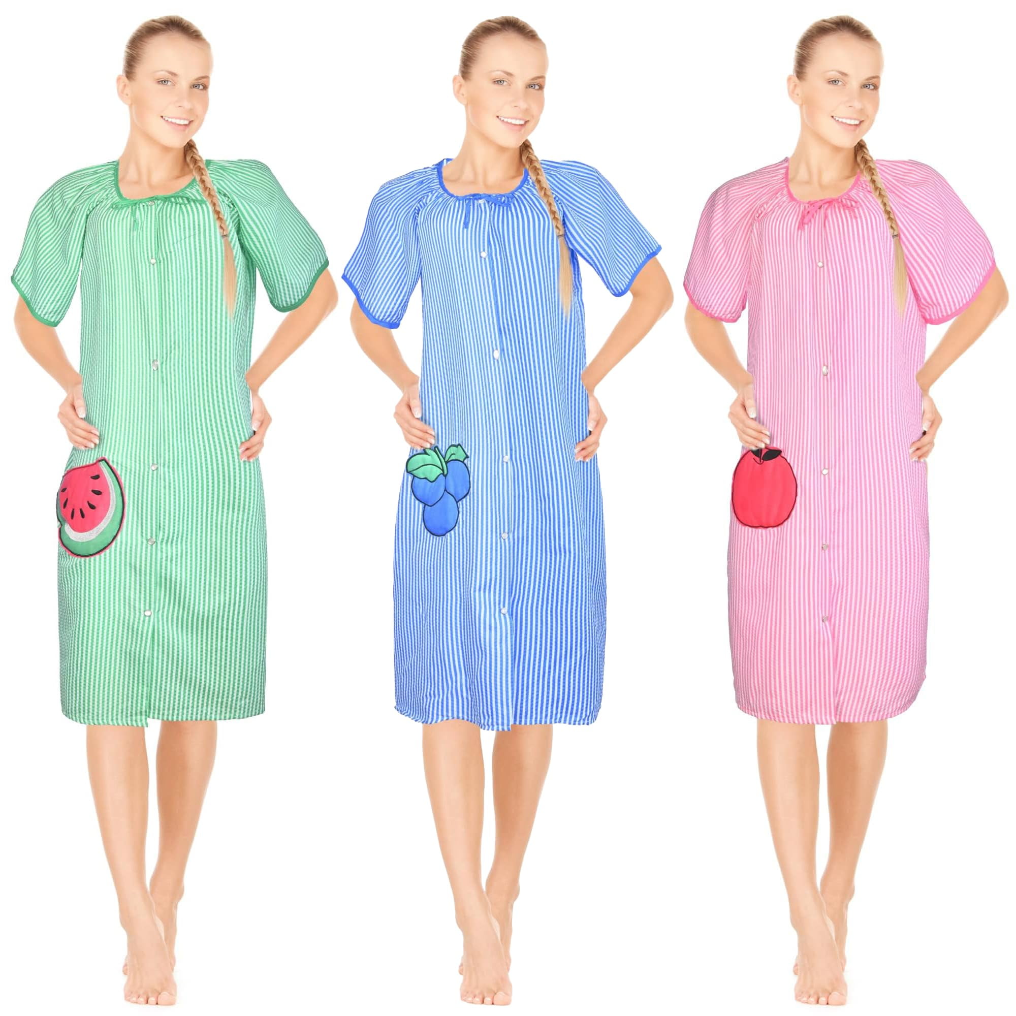 JEFFRICO 3 Pack House Dresses for Women with Pockets - Lightweight ...