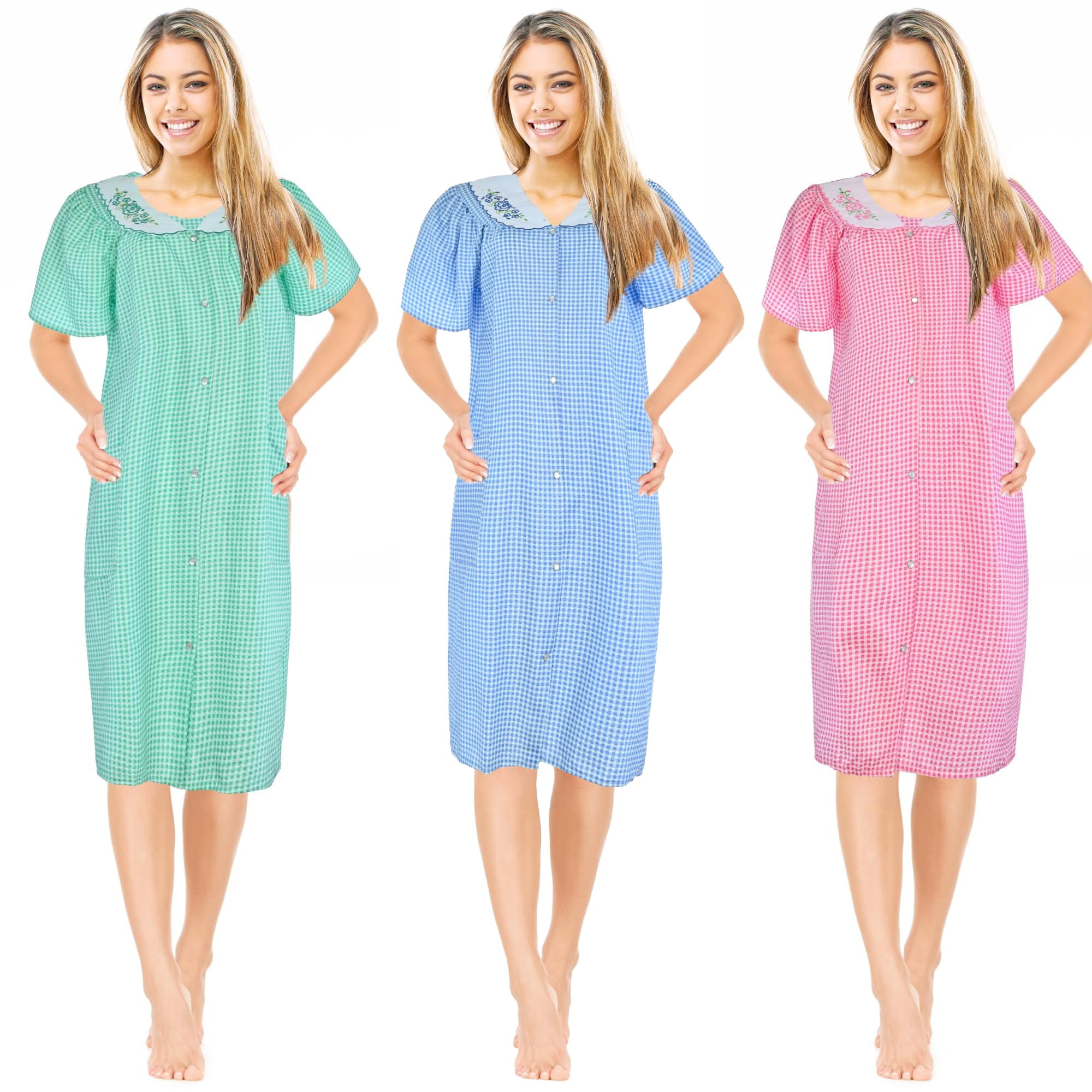 JEFFRICO 3 Pack House Dresses for Women with Pockets - Lightweight ...