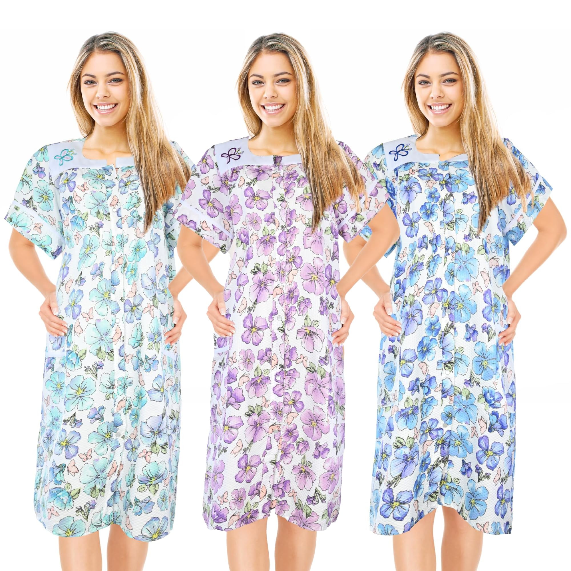 JEFFRICO 3 Pack House Dresses for Women with Pockets - Lightweight ...