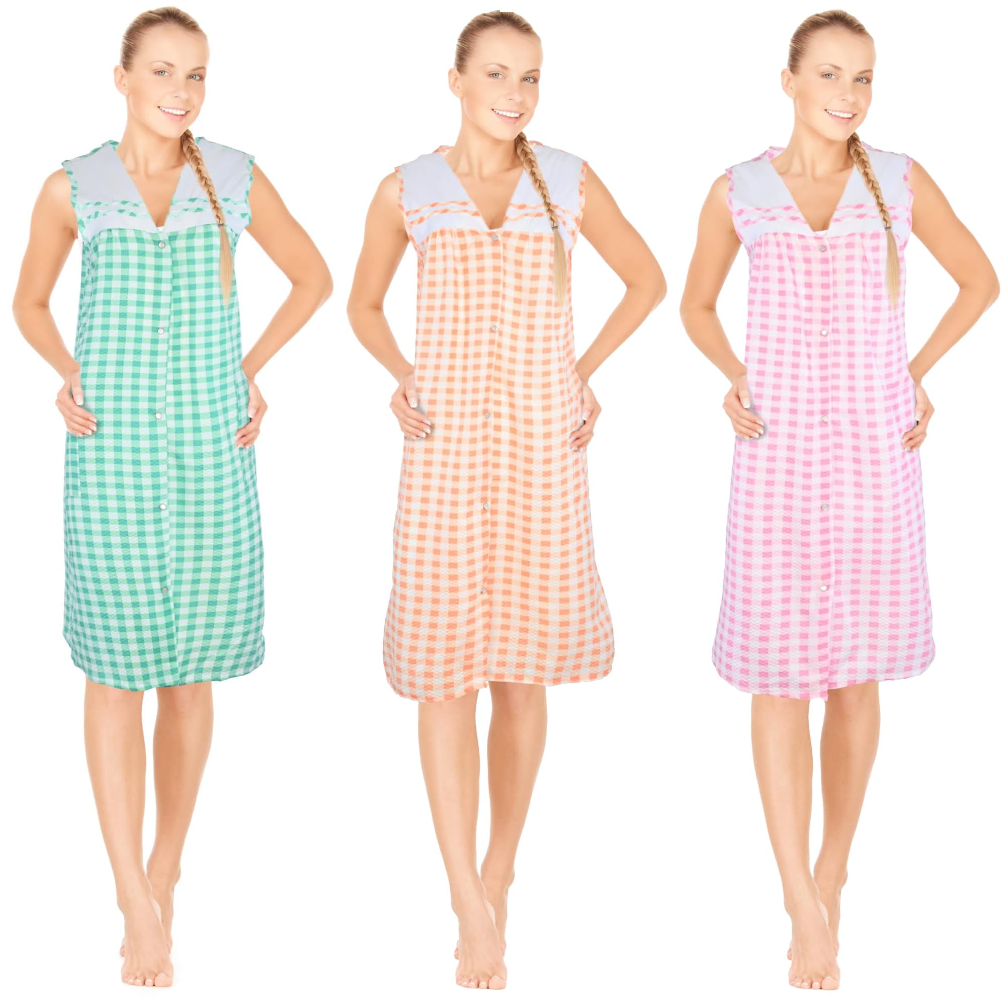 JEFFRICO 3 Pack House Dresses for Women with Pockets - Lightweight ...