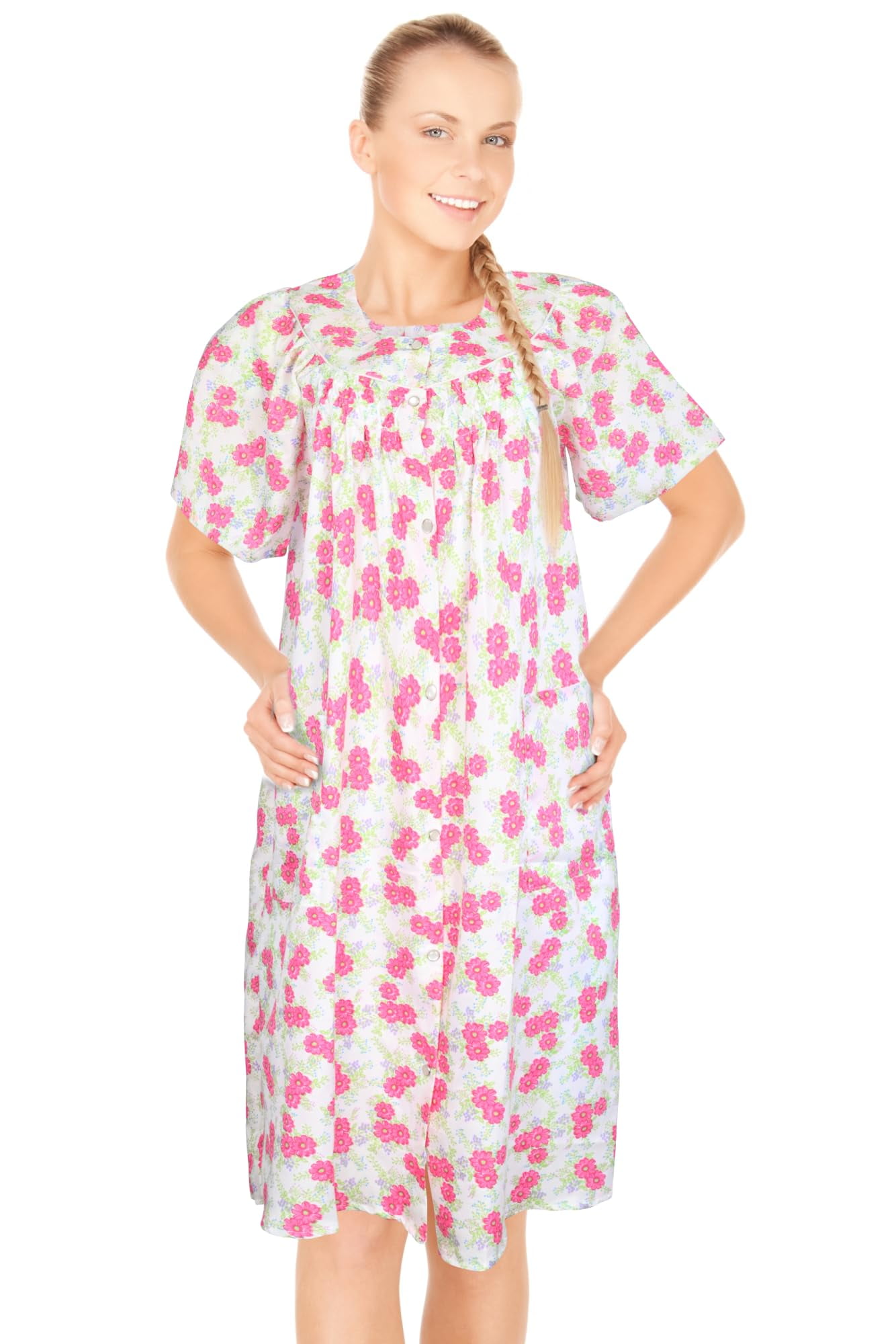 Jeffrico Cotton Blend House Dresses, Snap Front Robes with Pockets ...