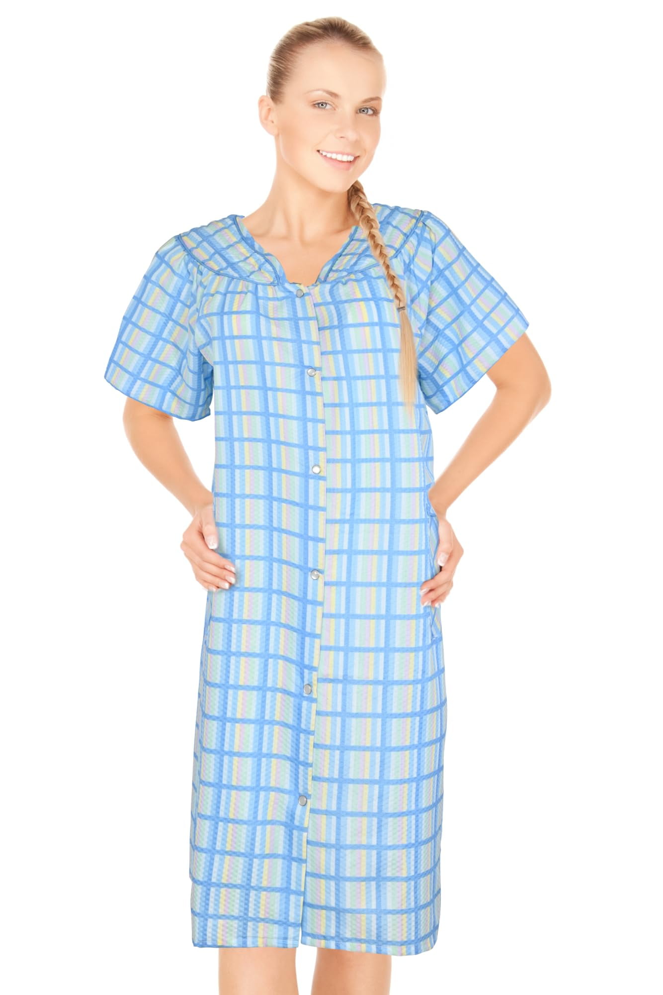 JEFFRICO Women's Snap Front Duster Housecoat, Short Sleeve Nightgown Pajama Robe, Plus Size ...