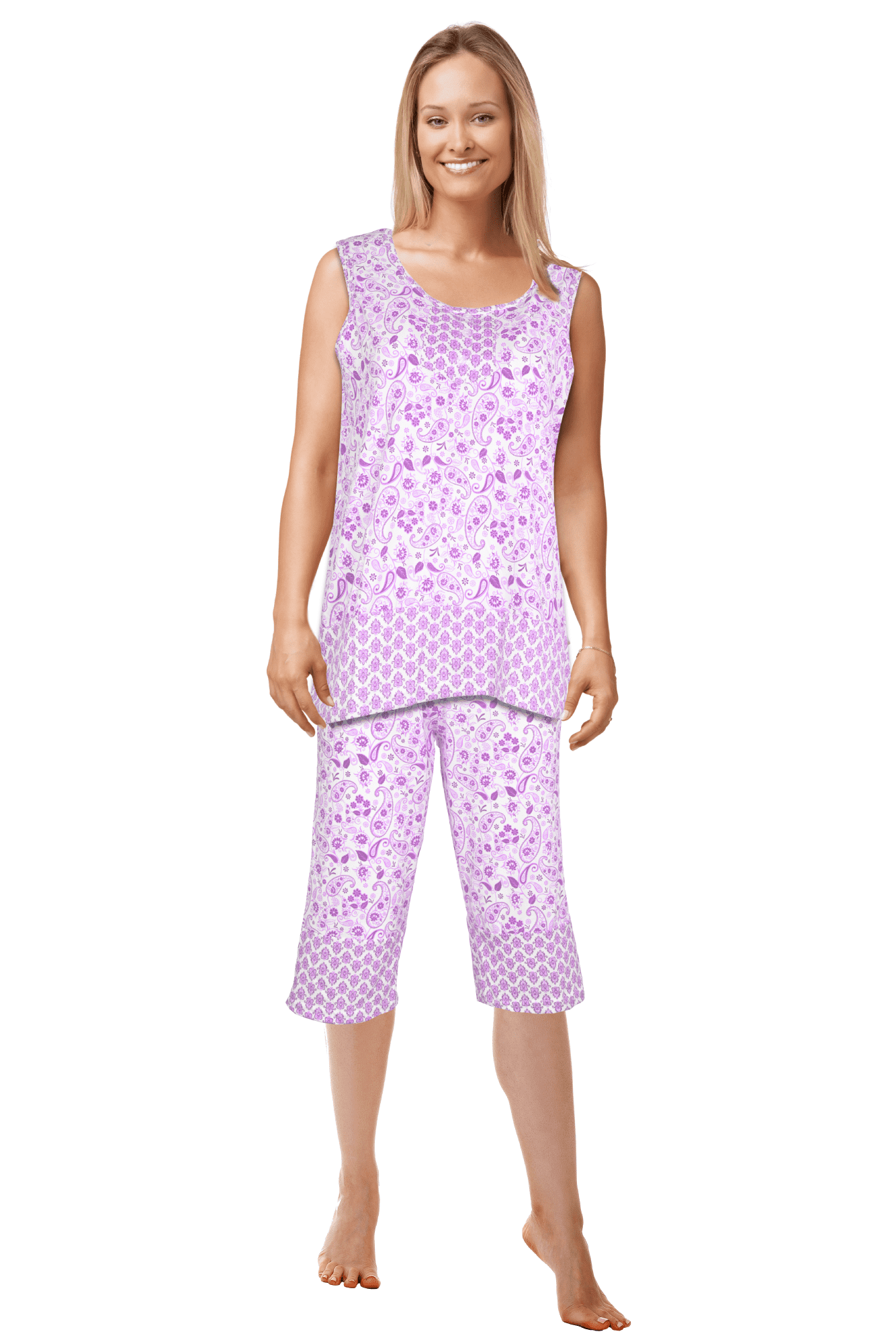 JEFFRICO Pajamas For Women Capri Set Sleepwear Soft Pajamas Sleeveless ...