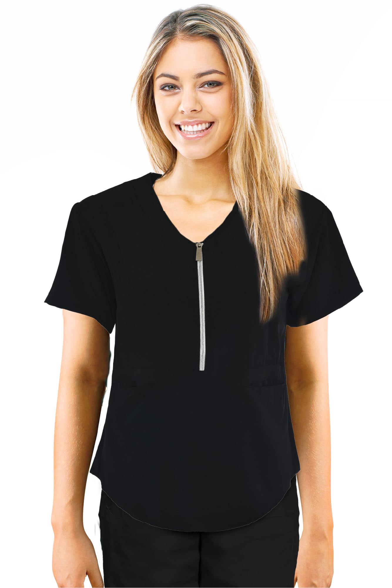 JEFFRICO Scrubs for Women Zipper Front V-Neck Scrub Tops Lightweight ...
