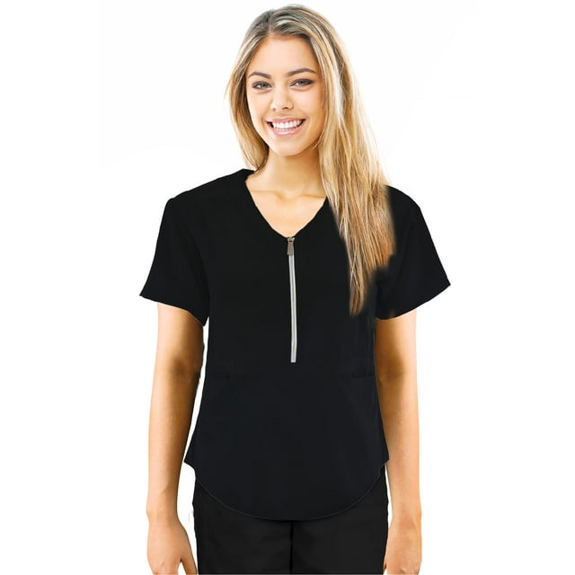 JEFFRICO Scrubs for Women Zipper Front V-Neck Scrub Tops Lightweight ...