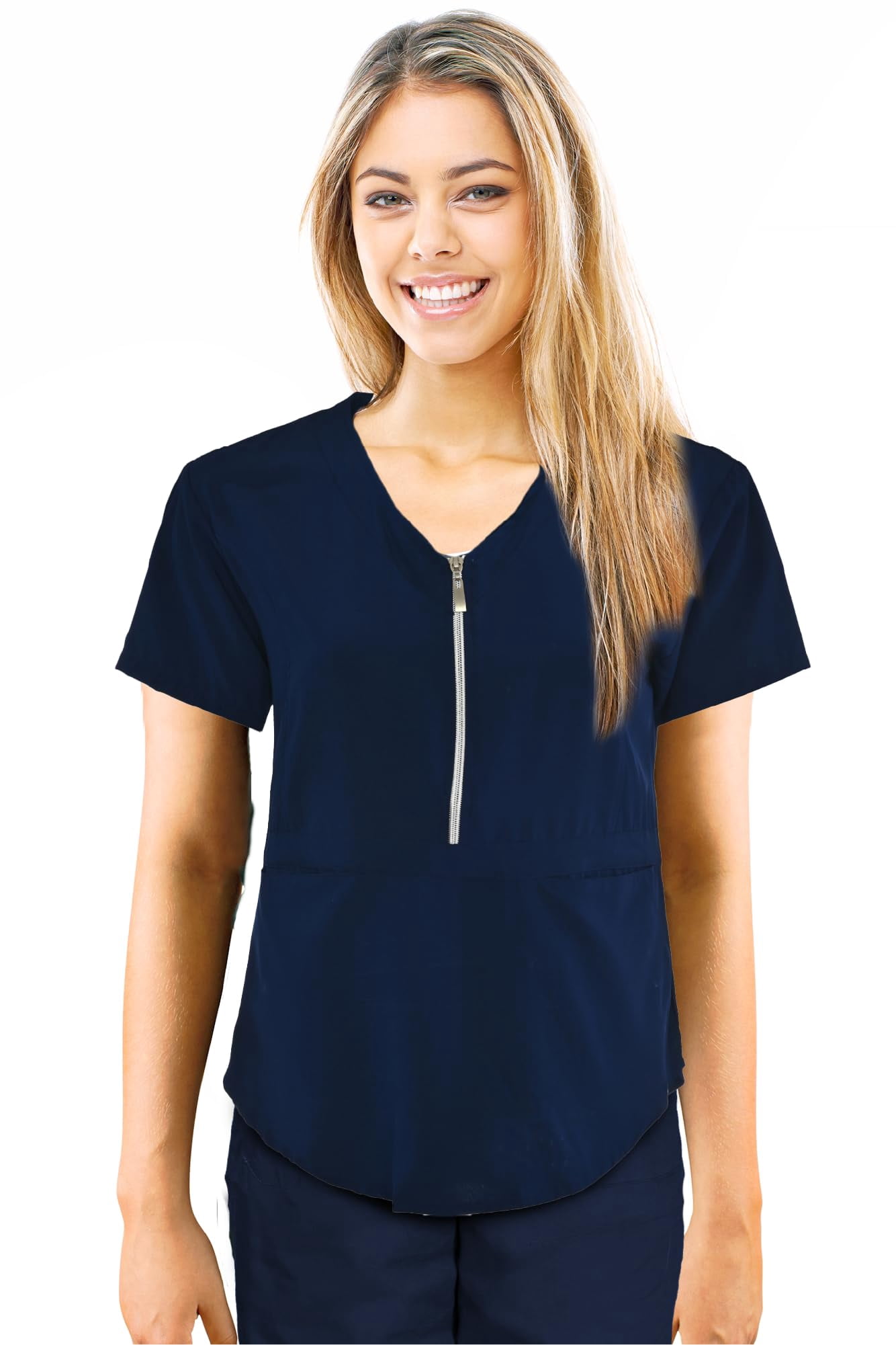 JEFFRICO Scrubs for Women Zipper Front V-Neck Scrub Tops Lightweight ...