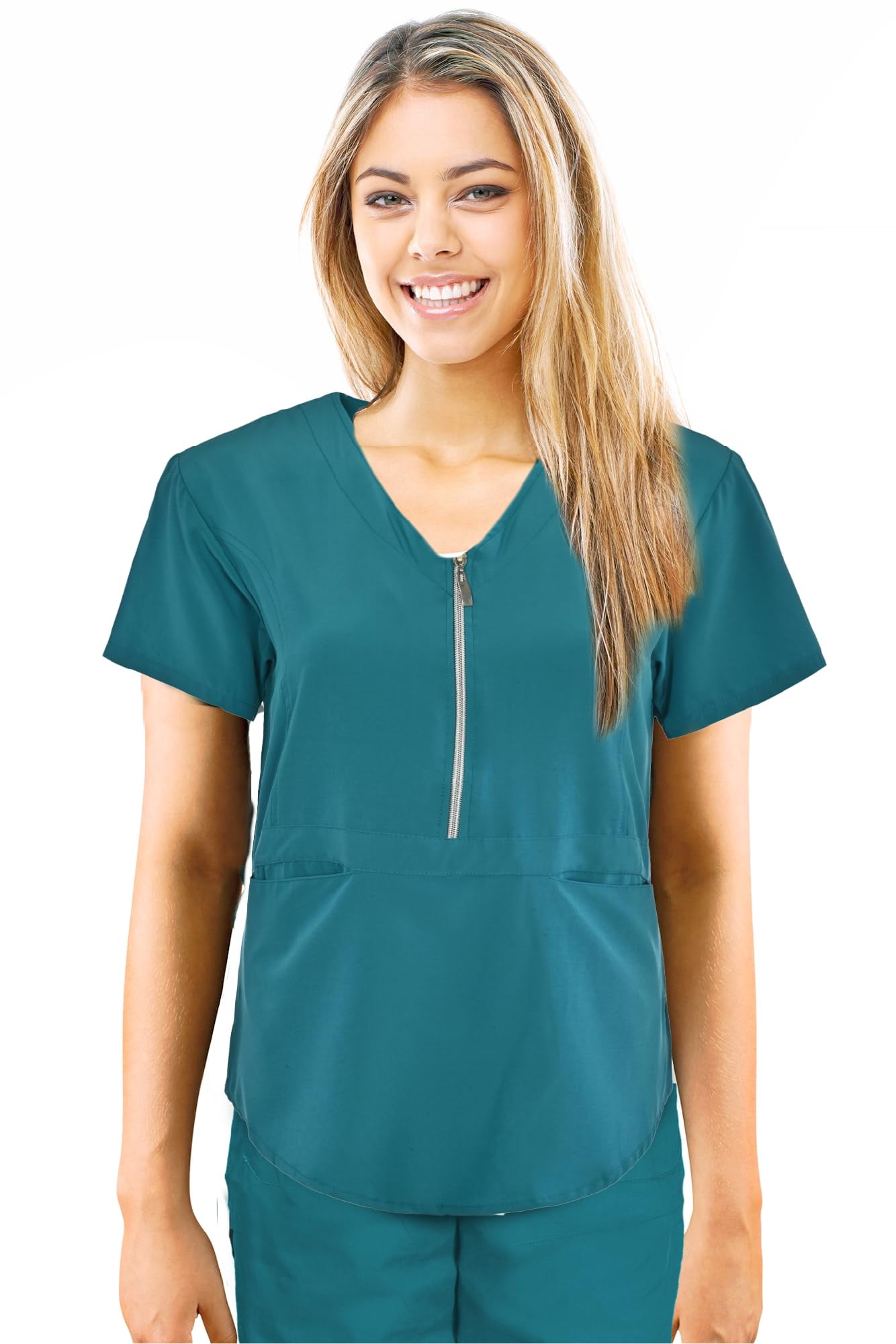JEFFRICO Scrubs for Women Zipper Front V-Neck Scrub Tops Lightweight ...