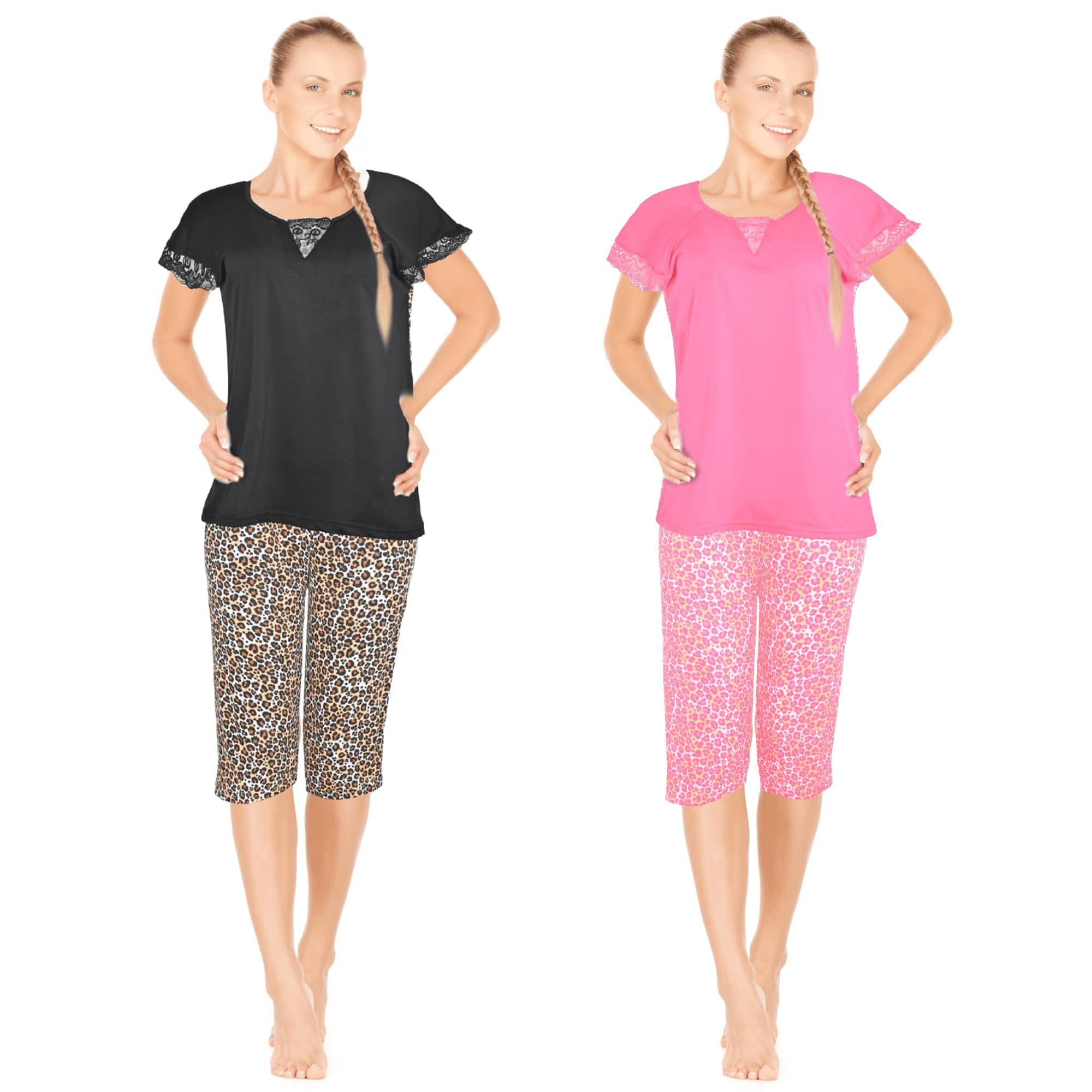 JEFFRICO Womens 2 Pack Capri Set Sleepwear Soft Pajamas Sleep ...