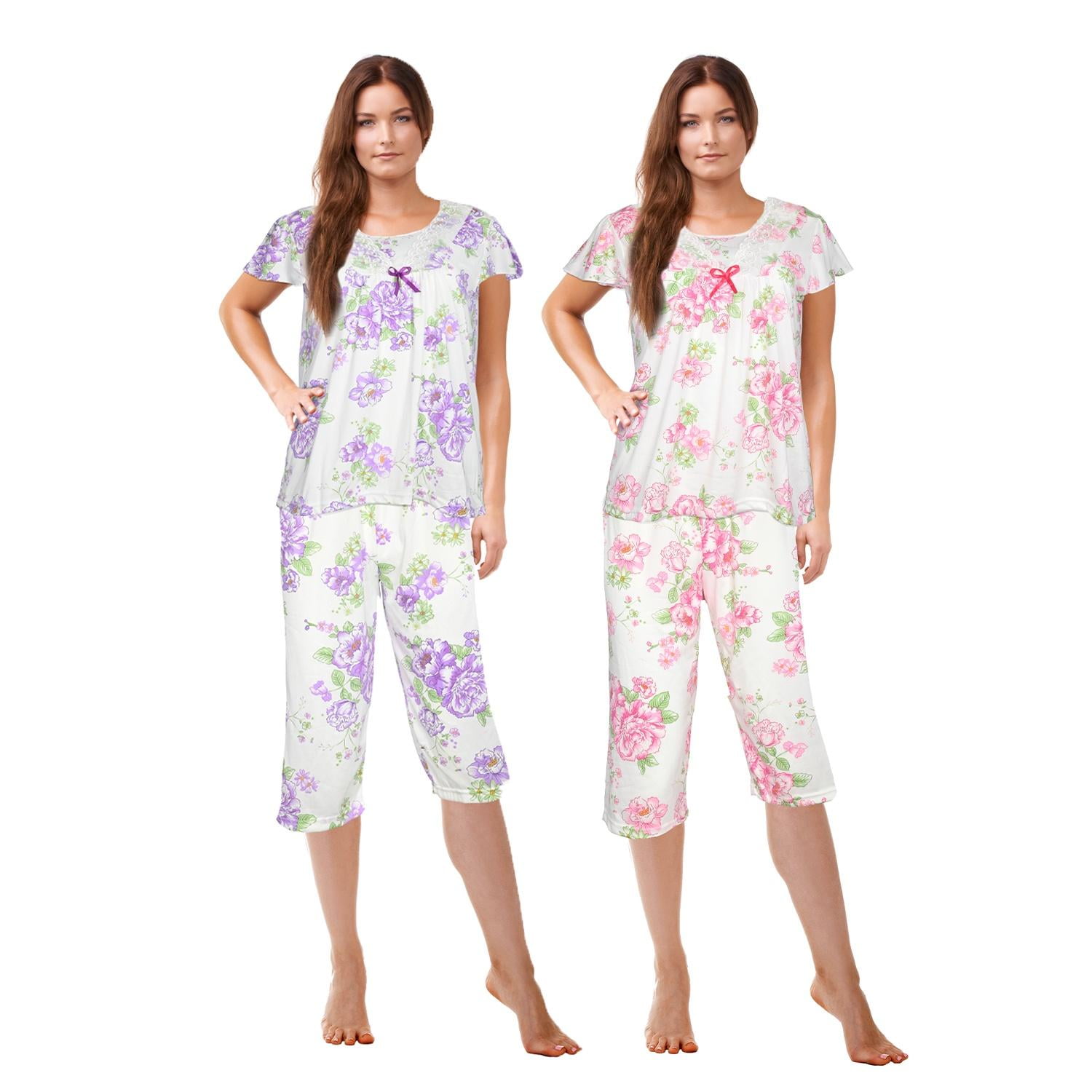 JEFFRICO Womens 2 Pack Capri Set Sleepwear Soft Pajamas Sleep ...