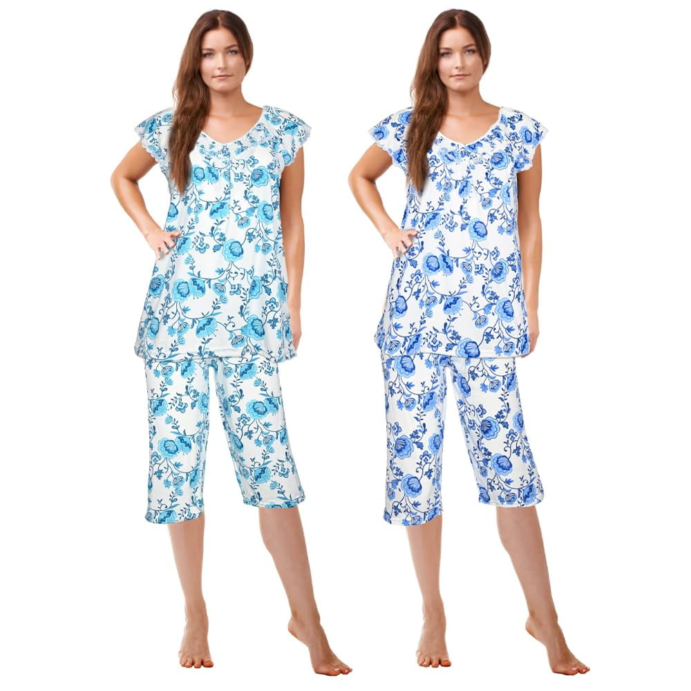 JEFFRICO Womens 2 Pack Capri Set Sleepwear Soft Pajamas Sleep ...