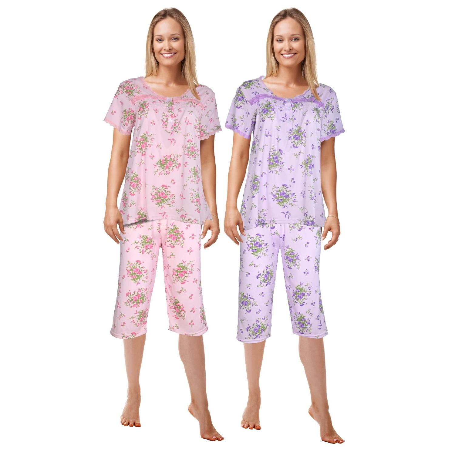 JEFFRICO Womens 2 Pack Capri Set Sleepwear Soft Pajamas Sleep ...