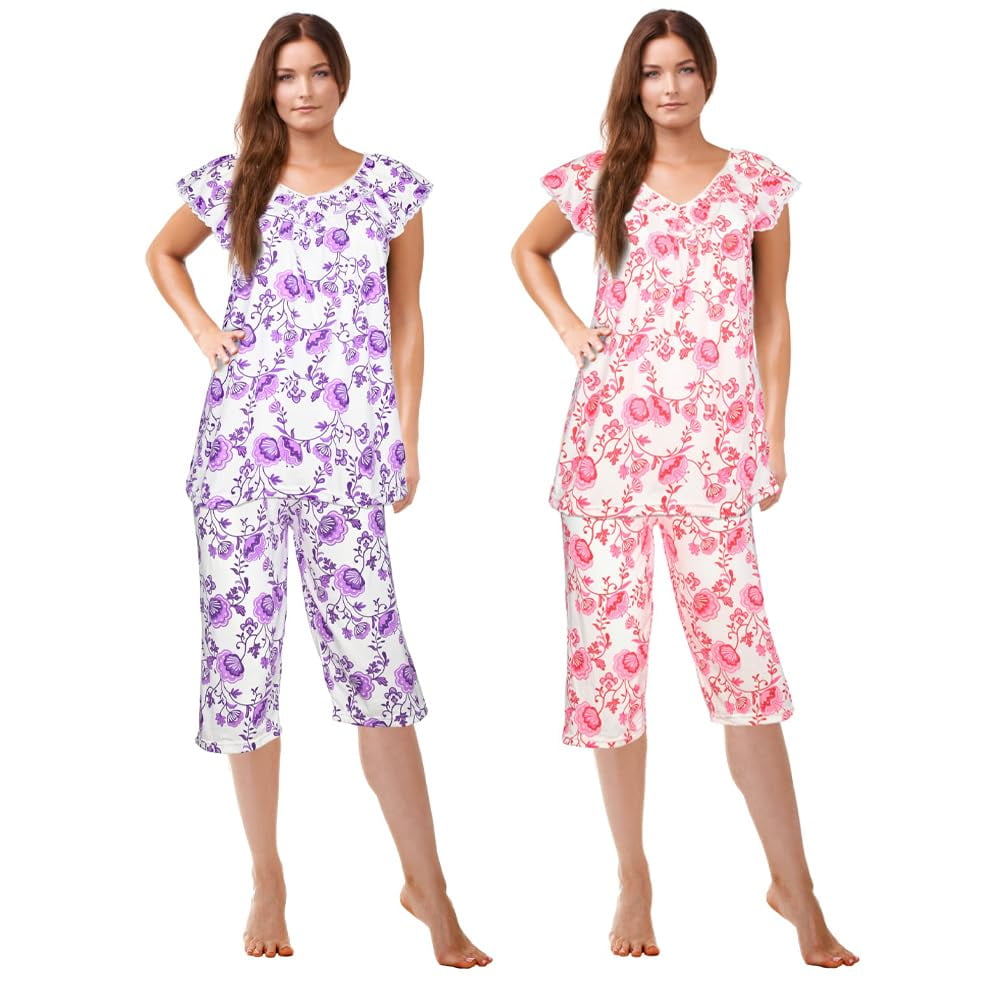 JEFFRICO Womens 2 Pack Capri Set Sleepwear Soft Pajamas Sleep ...