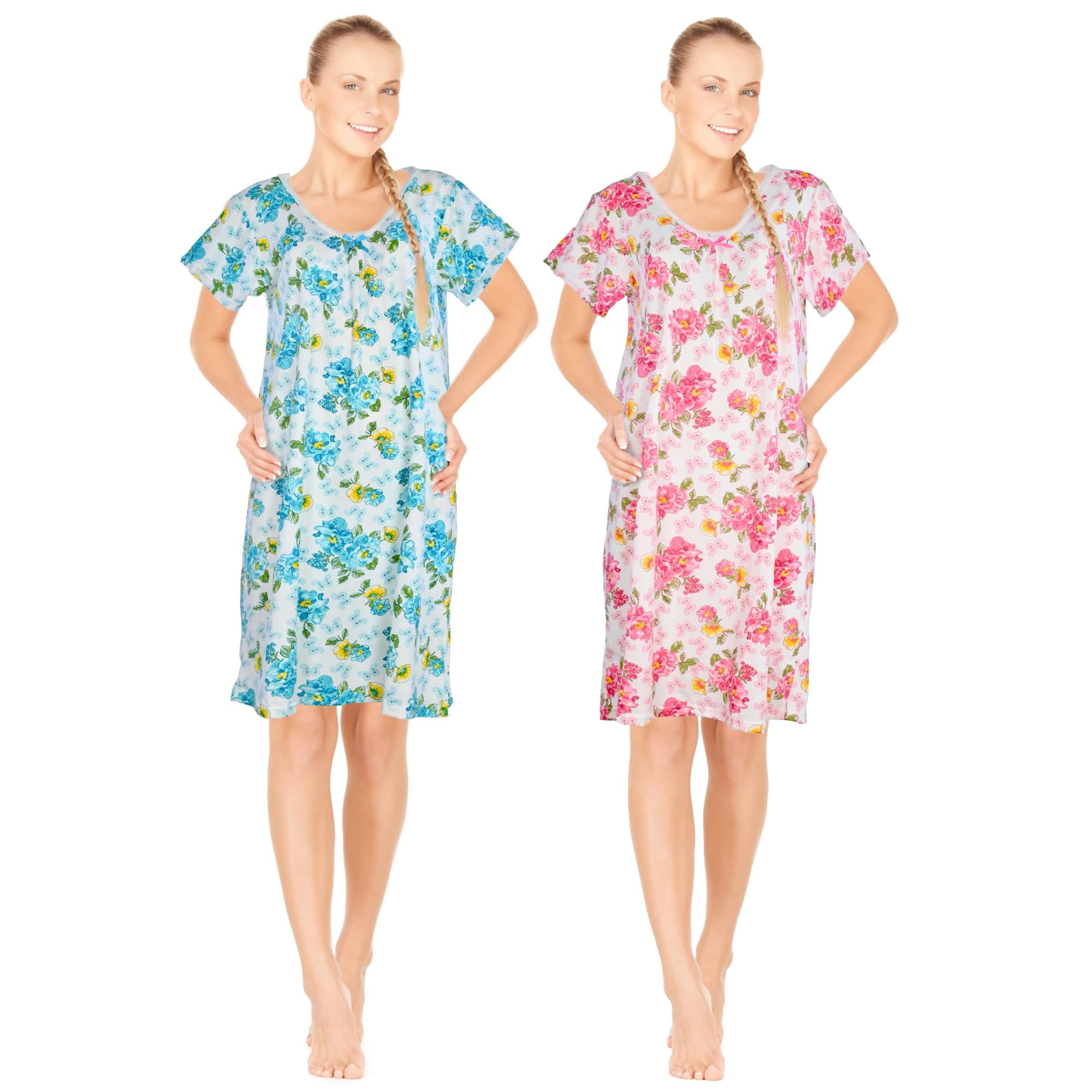 JEFFRICO Womens 2 Pack Nightgowns Short Sleeve Sleepwear Soft Pajama ...