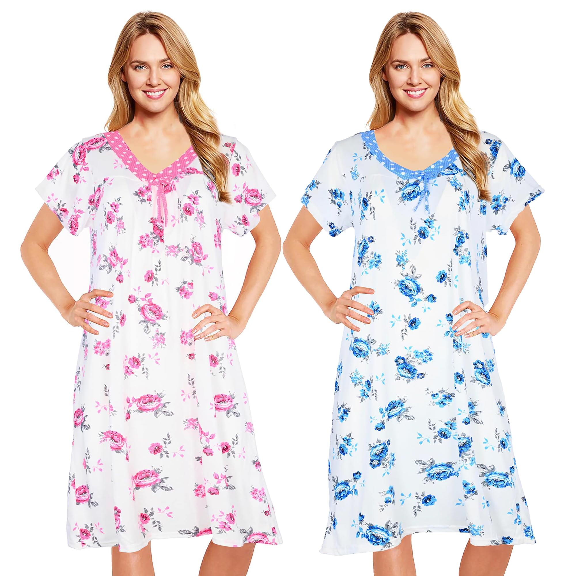 JEFFRICO Womens 2 Pack Nightgowns Short Sleeve Sleepwear Soft Pajama ...