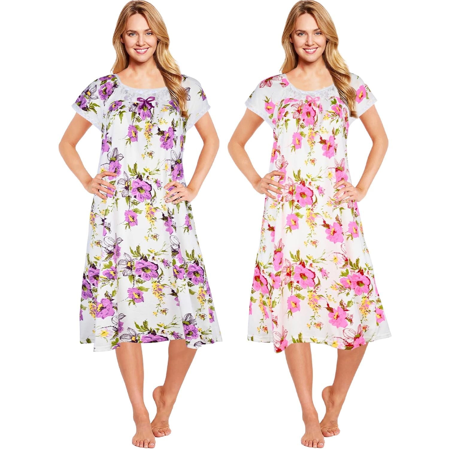 JEFFRICO Womens 2 Pack Nightgowns Short Sleeve Sleepwear Soft Pajama ...
