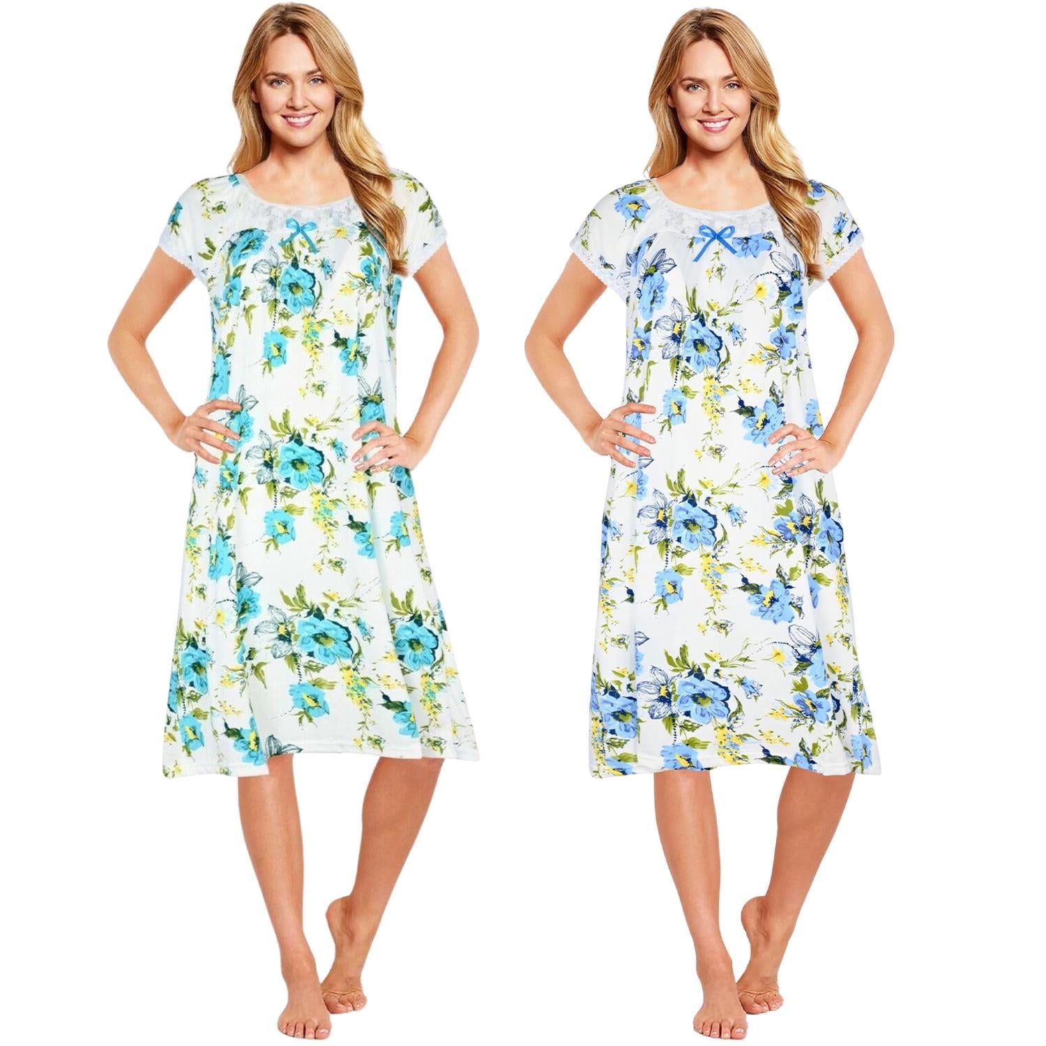 JEFFRICO Womens 2 Pack Nightgowns Short Sleeve Sleepwear Soft Pajama ...