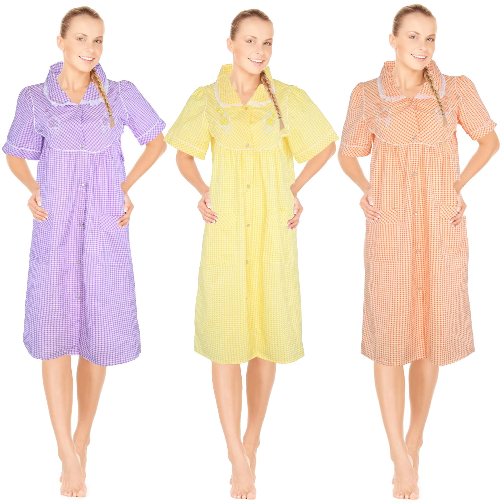 JEFFRICO 3 Pack House Dresses for Women with Pockets - Lightweight ...