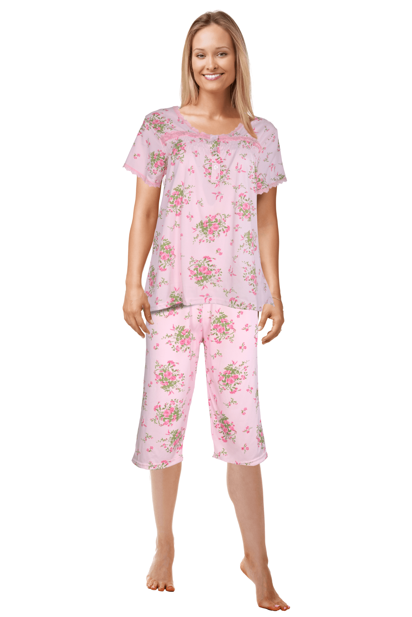 Jeffrico Pajamas for Women Capri Set Sleepwear Soft Short Sleeve Pajama ...