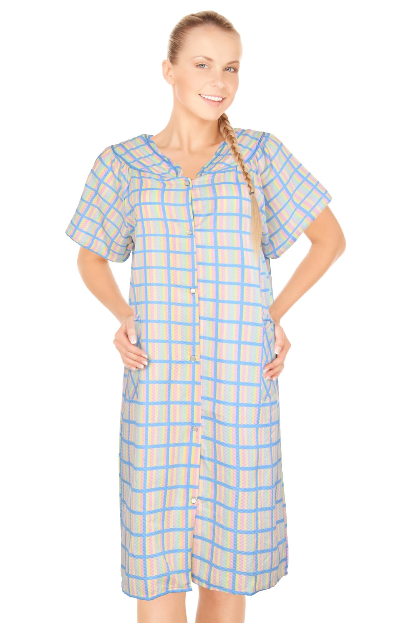 JEFFRICO Women's Cotton Dusters, Snap Front Housecoat Lounger, Short Sleeve Nightgown Pajamas ...