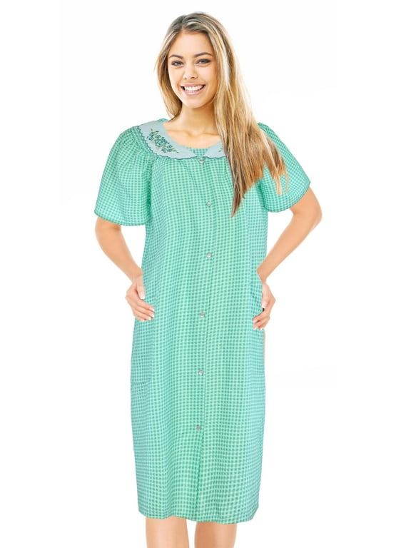 Dreamcrest Women's Seersucker Duster - Cotton, Light Robe, Short Sleeve, Snap-Front, 2X Plus ...