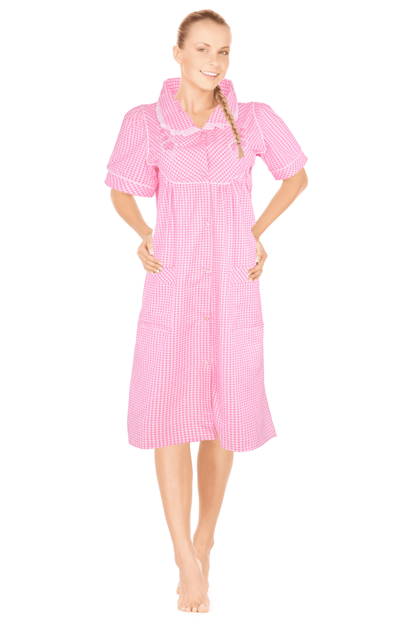 Jeffrico Womens Dusters For Women Snap Front Housecoat Lounger Duster House Dress Short Sleeve