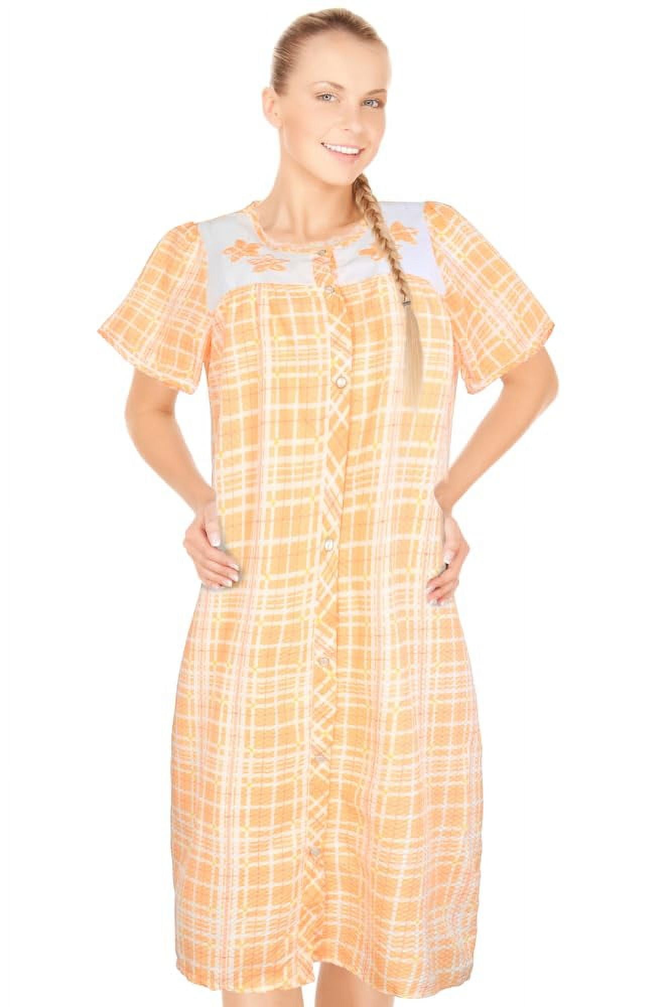 JEFFRICO Womens Duster Housecoat, Snap Front, Short Sleeve, Nightgown ...