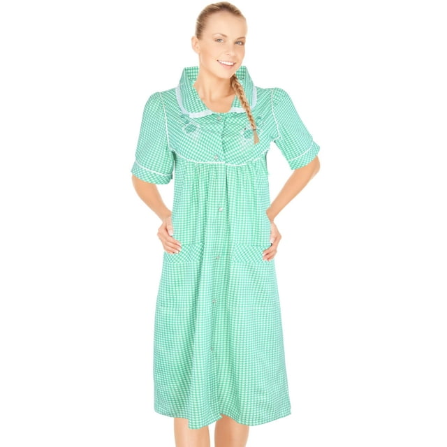 JEFFRICO Women's Cotton Housecoat with Pockets, Snap Front Duster ...