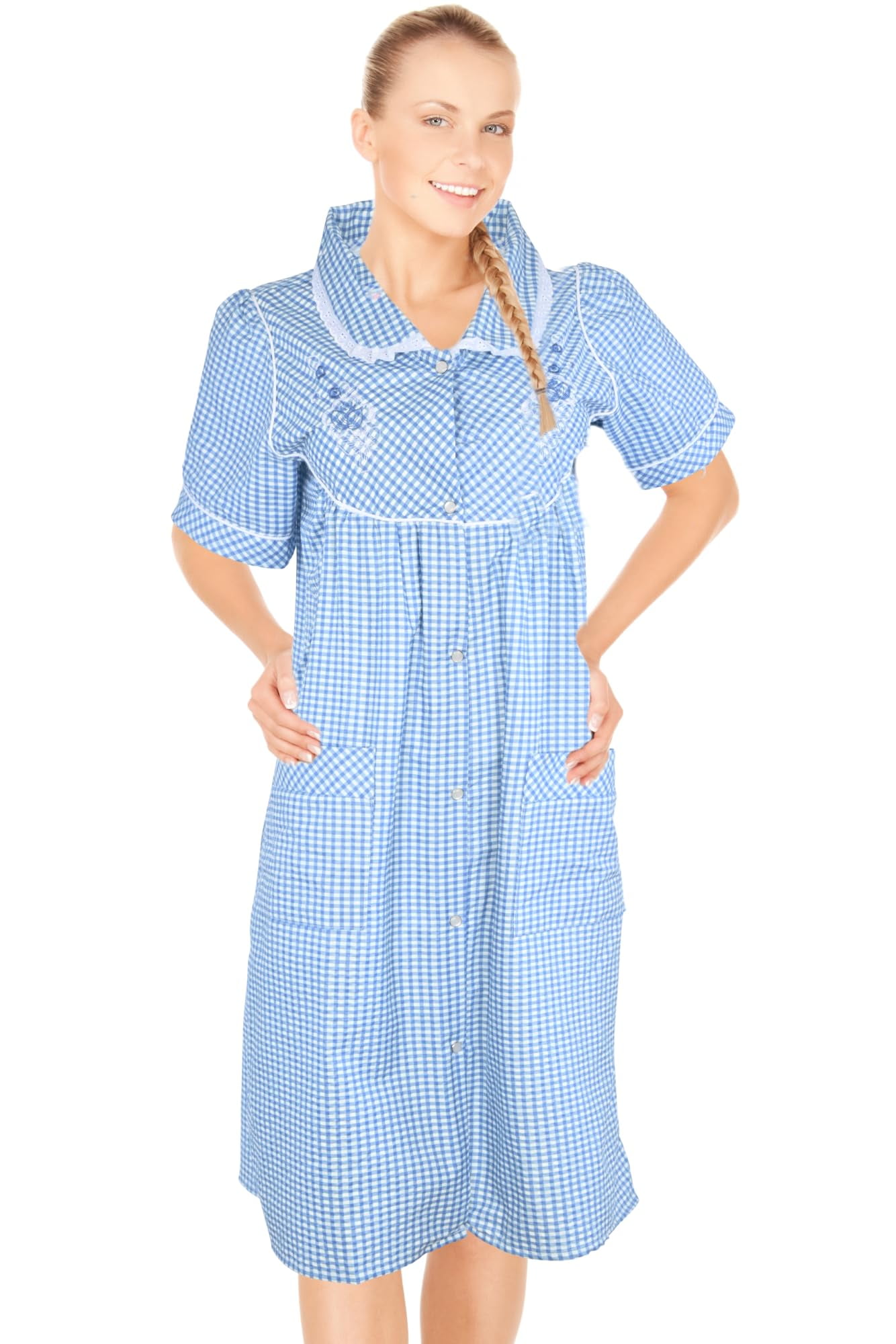 JEFFRICO Women's Snap Front Duster Housecoat, Short Sleeve Nightgown ...