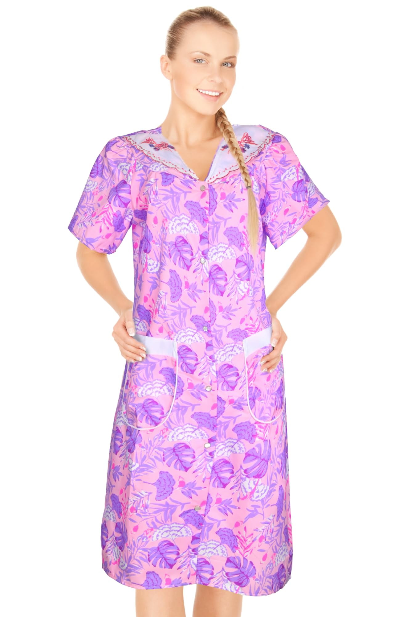 JEFFRICO Women's Summer Cotton Dusters, Snap Front Housecoat Lounger ...