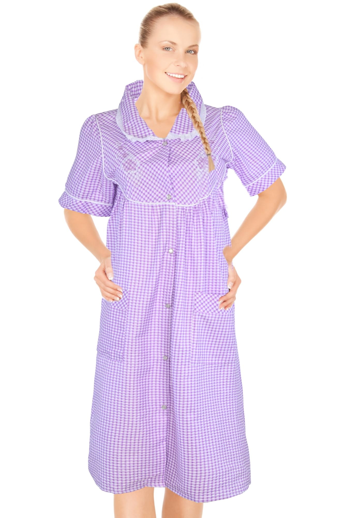 JEFFRICO Women's Housecoat Duster, Snap Front, Short Sleeve, Lounger ...
