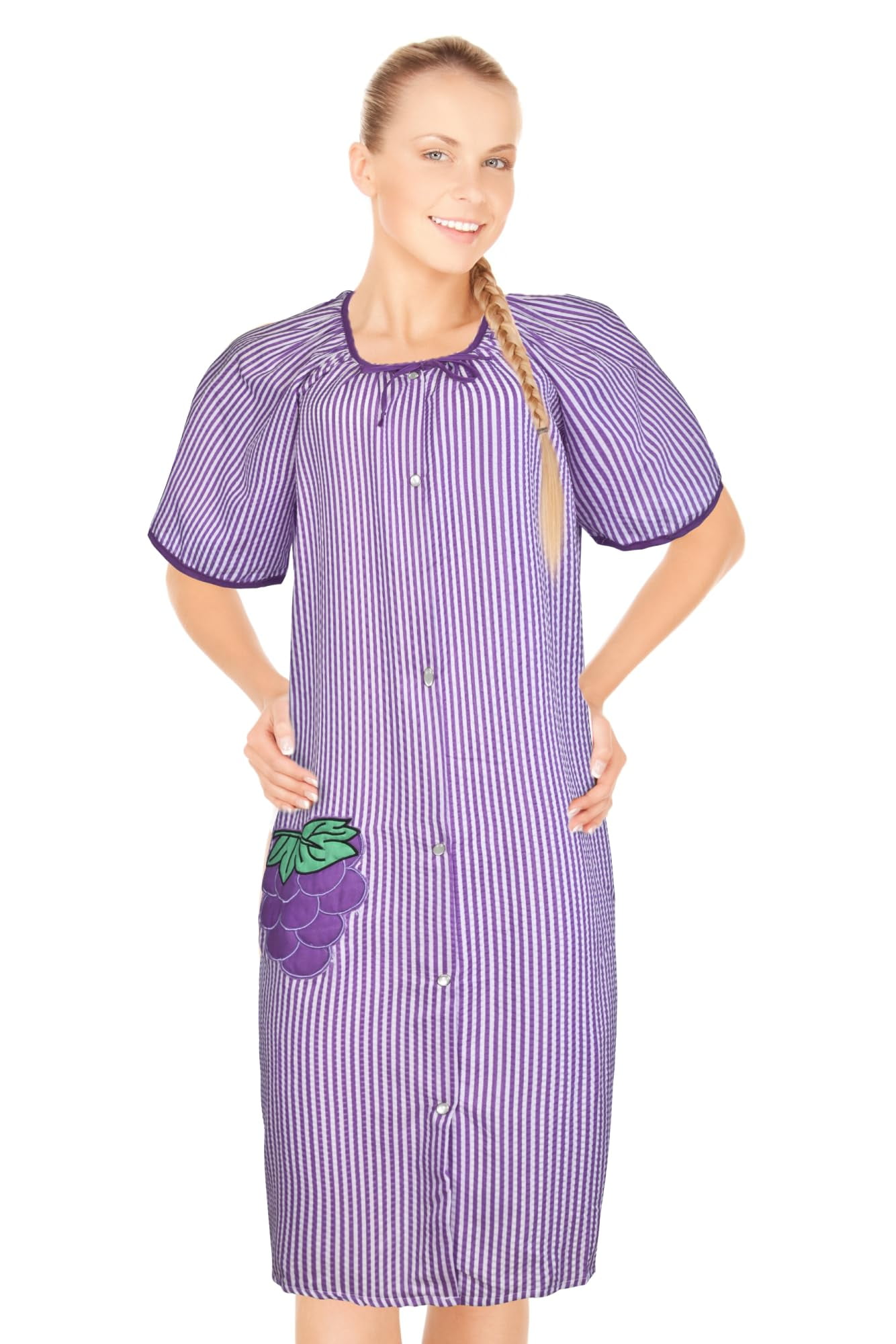 JEFFRICO Women's Cotton Dusters, Plus Size Snap Front Housecoat with Pockets, Short Sleeve ...