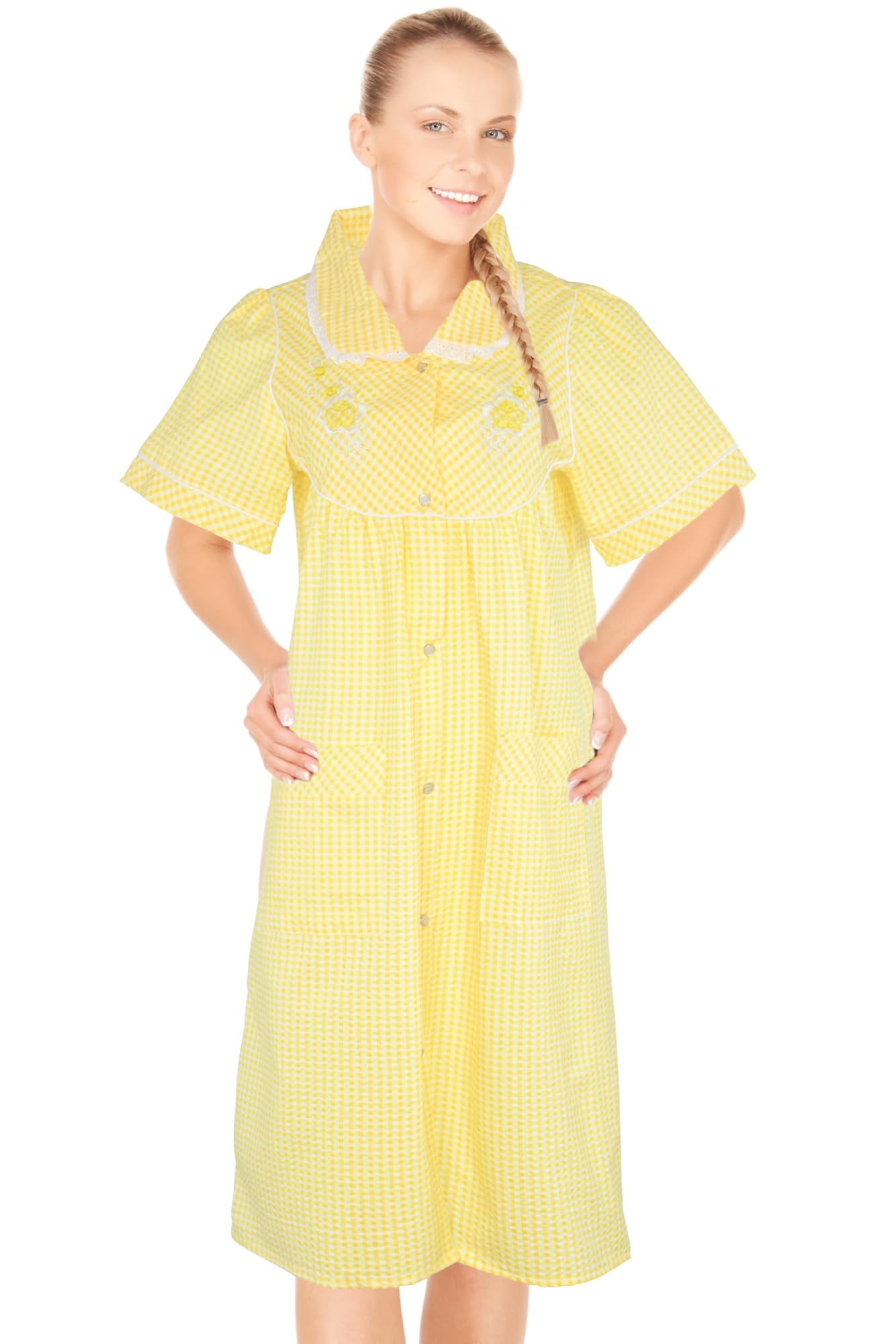 JEFFRICO Women's Snap Front Duster Housecoat, Short Sleeve Nightgown ...